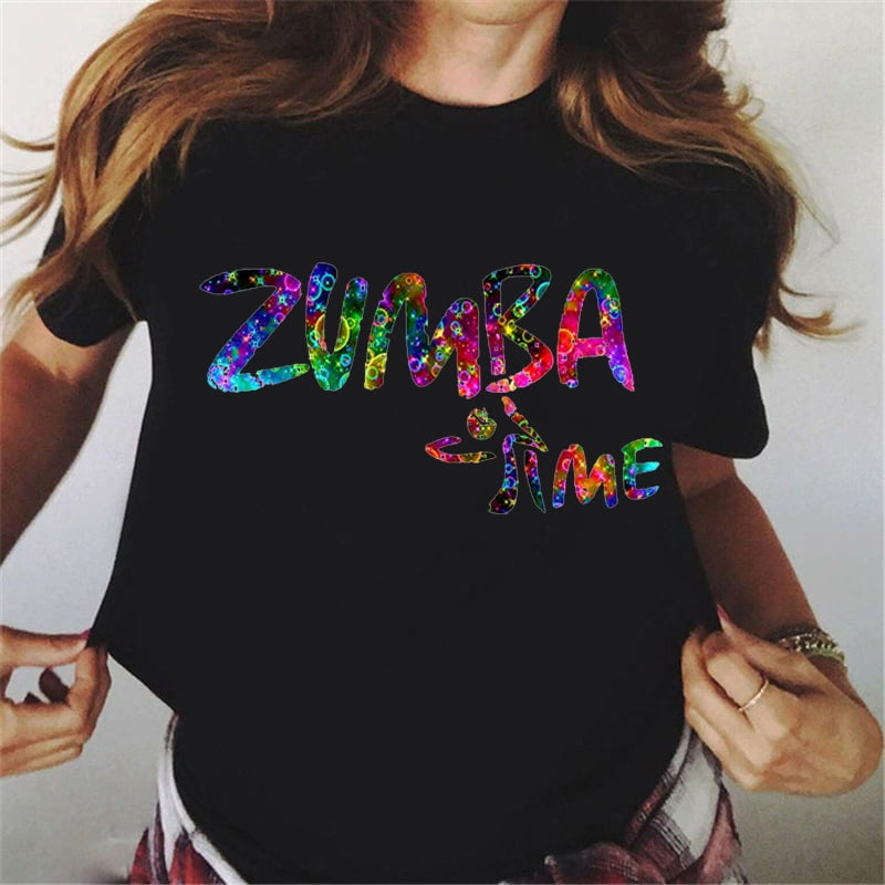 Women's fashion zumba graphic print short sleeve t-shirt loose casual ...