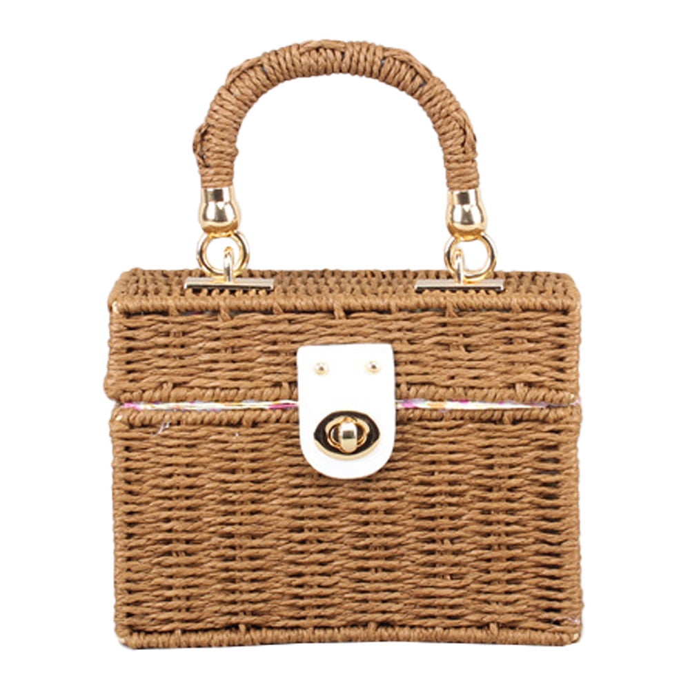 Women's handbag wicker square crossbody rattan bag portable small box ...