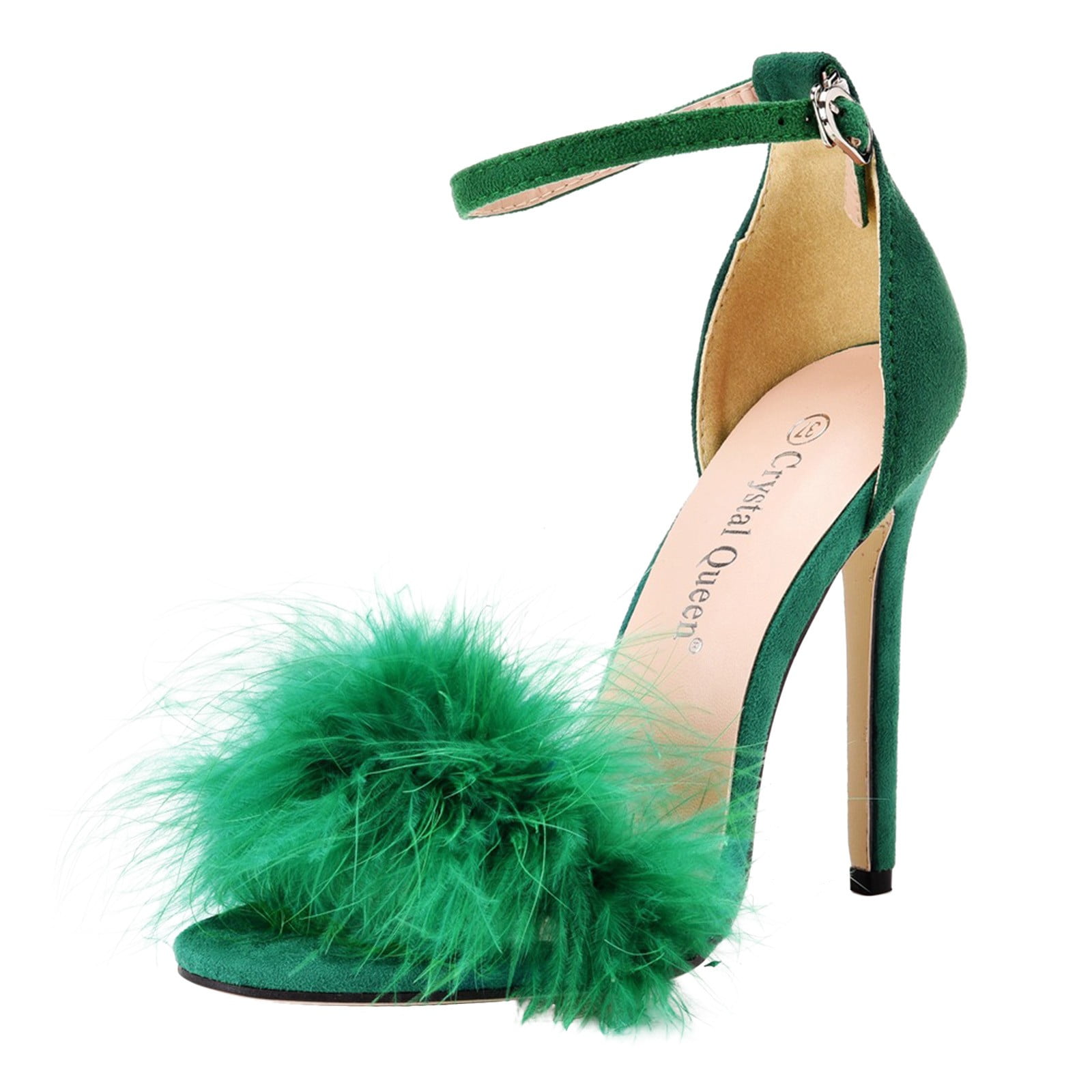Women's high heels Women Open Toe Sandal Fluffy Feather Strappy High ...