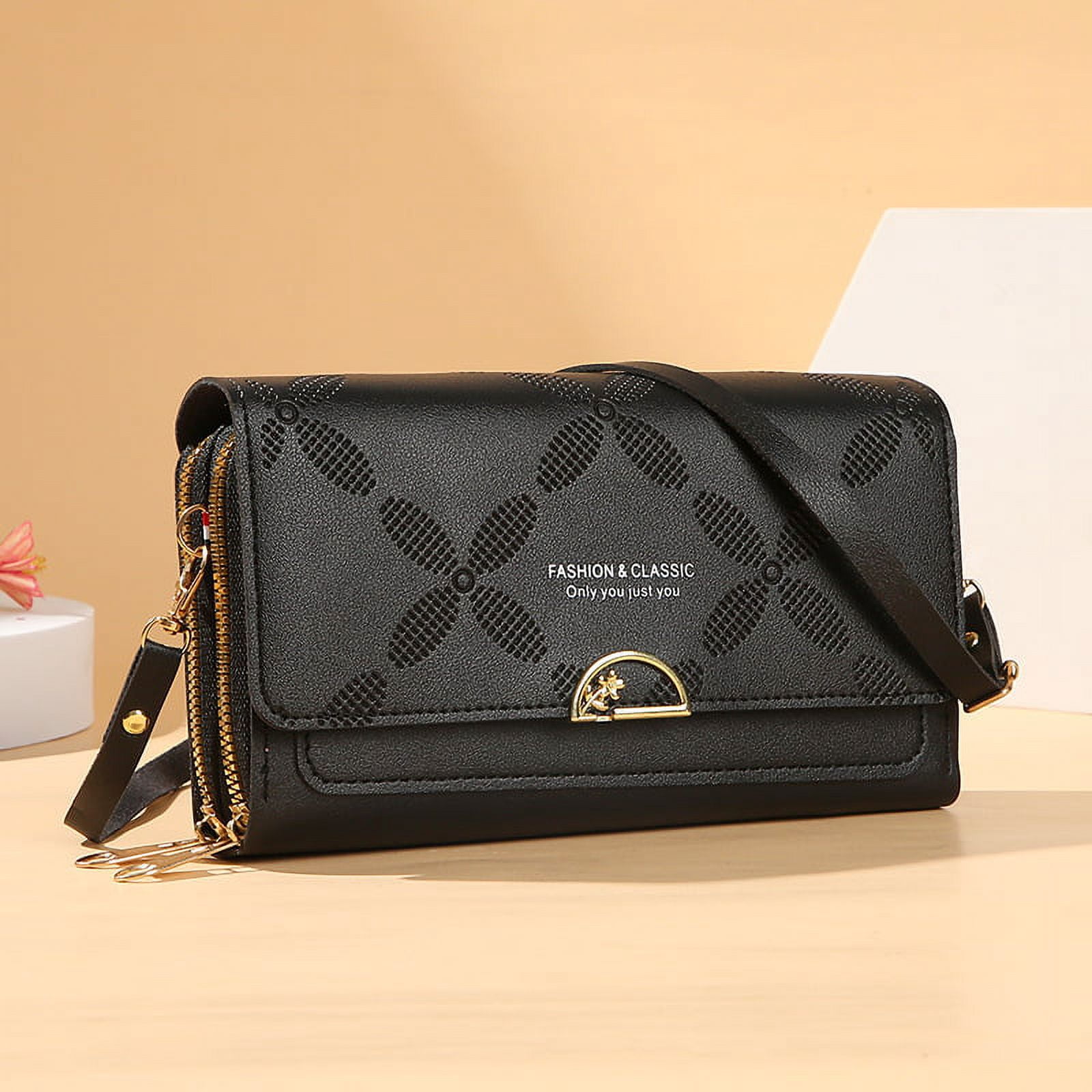 Women's long purse coin purse female double zipper crossbody wallet ...