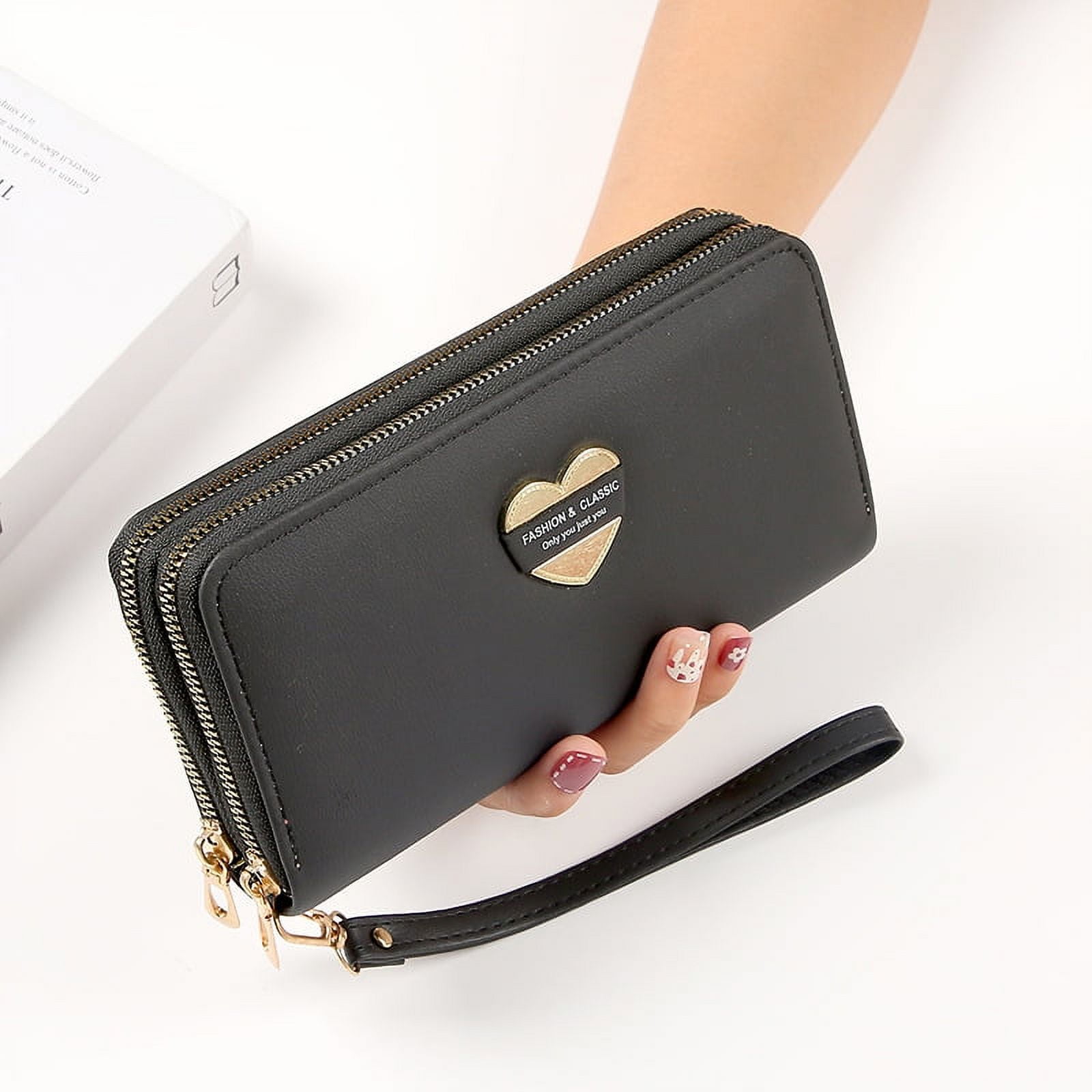 Women's long wallet coin purse money clip double zipper clutch bag ...