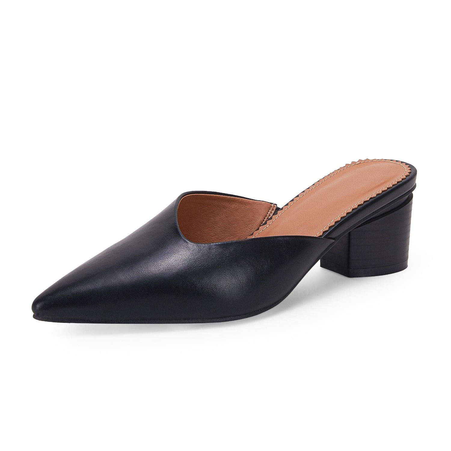 Women's pointed V-shaped cutting mule thick block high heels ...