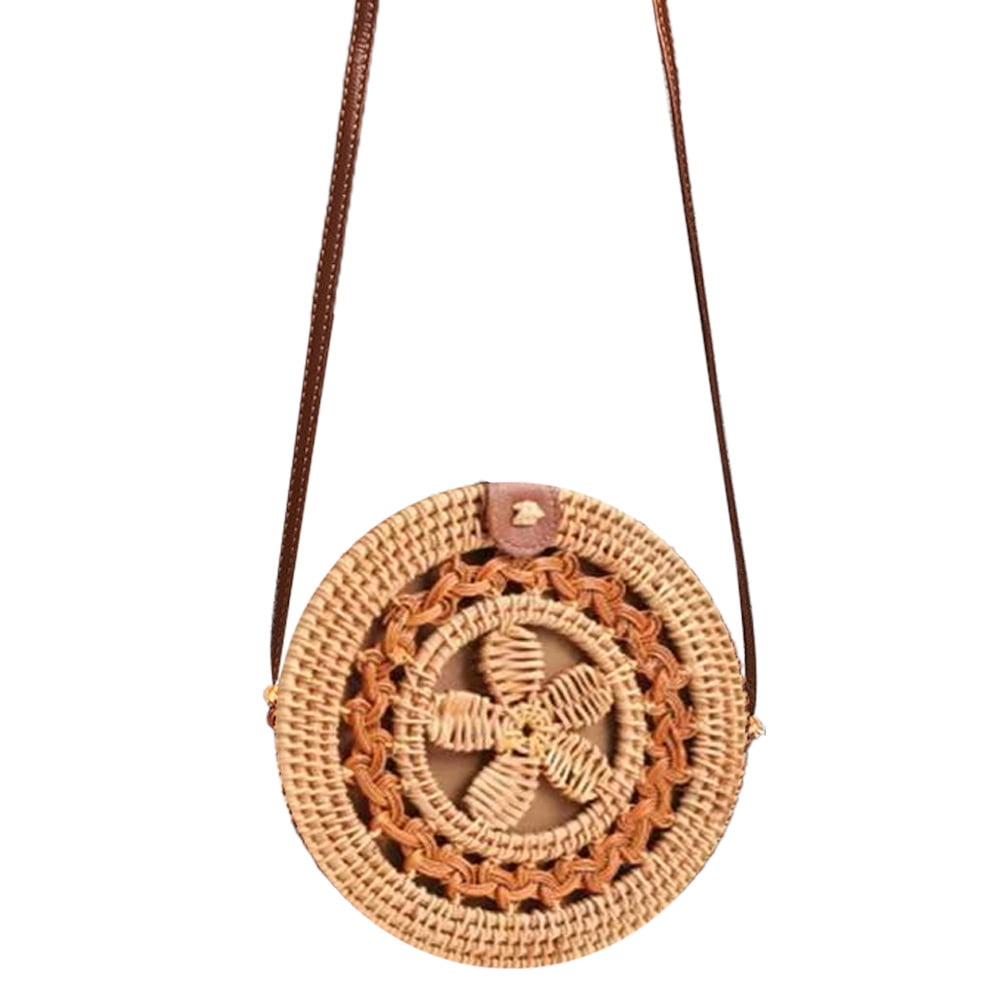 Women's round rattan bag - Handmade rattan grass bag - Round rattan ...