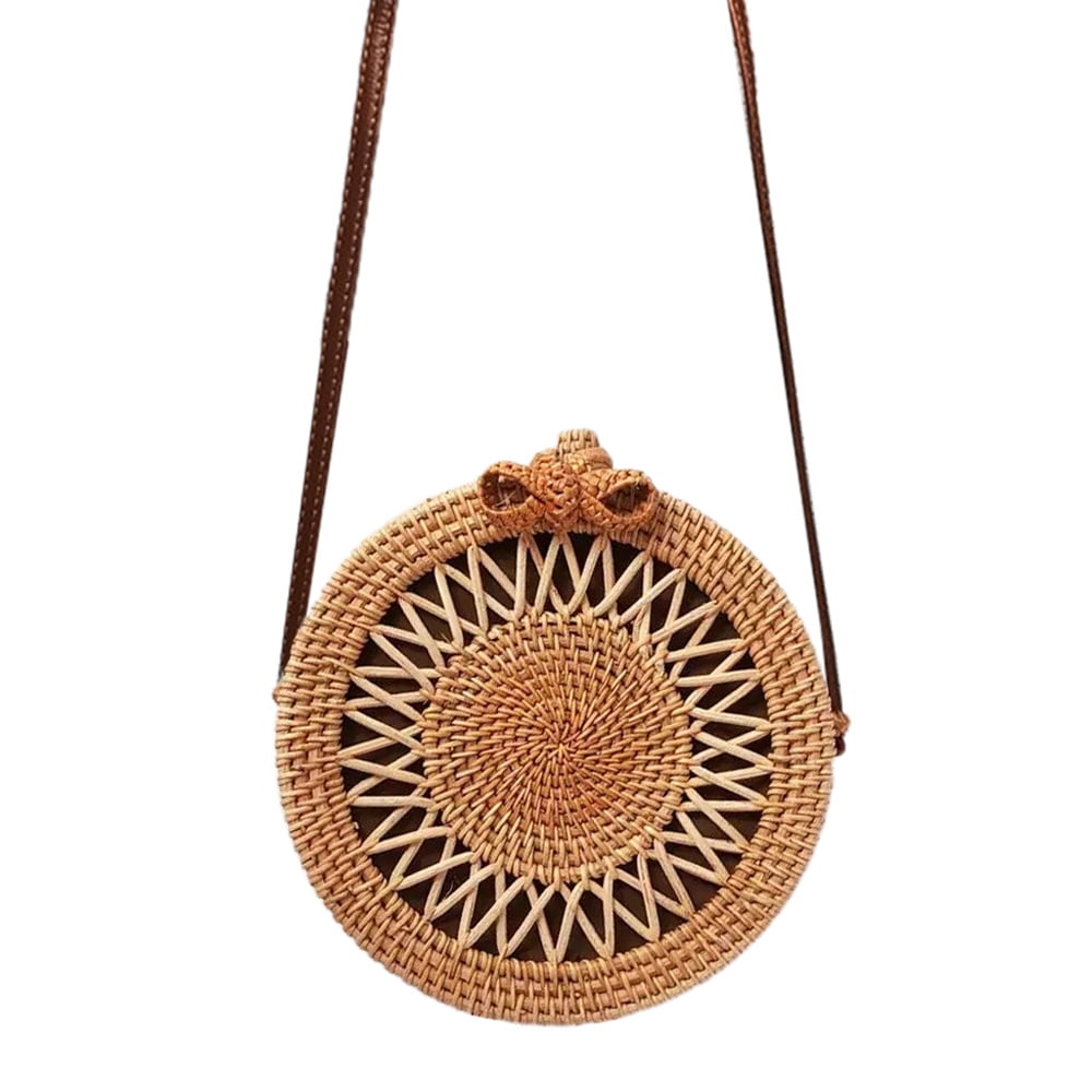 Women's round rattan bag - Handmade rattan grass bag - Round rattan ...