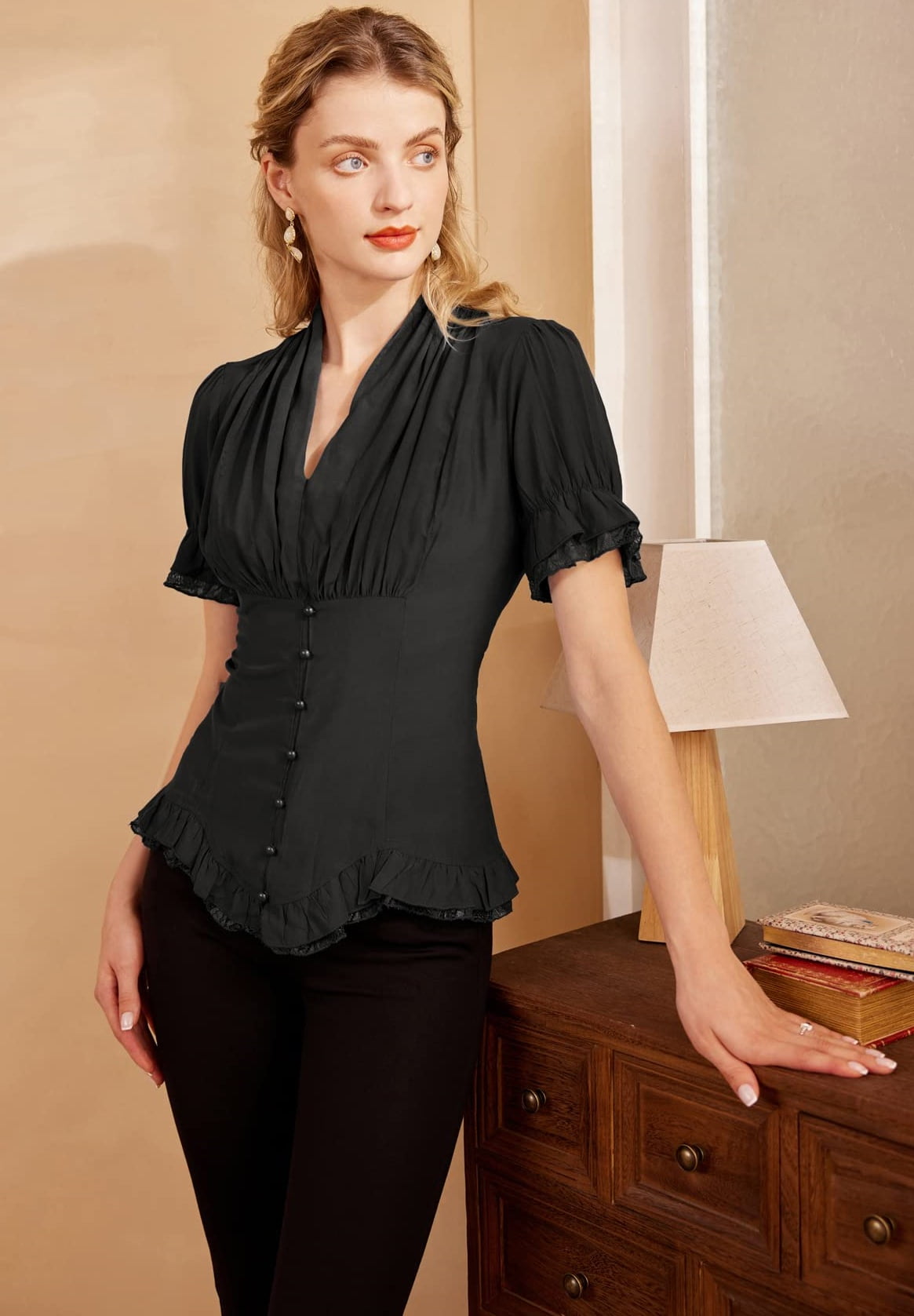 Women's ruffle blouse medieval lace shirt gothic blouse top - Walmart.com