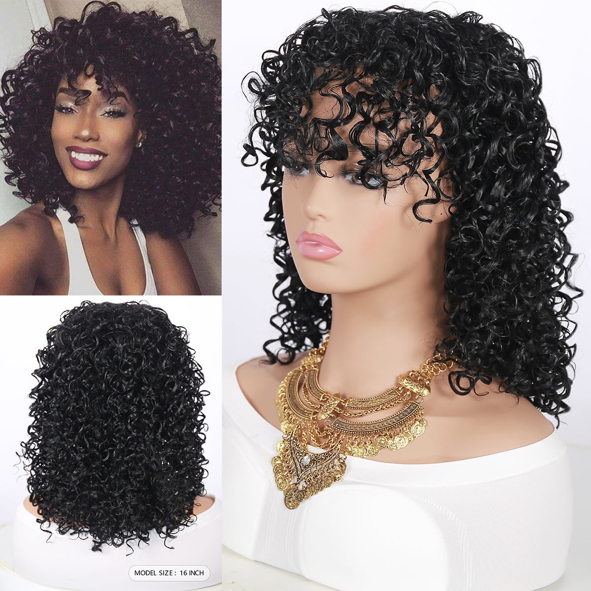 Women's short curly hair small curls curly wigs synthetic fiber wigs ...