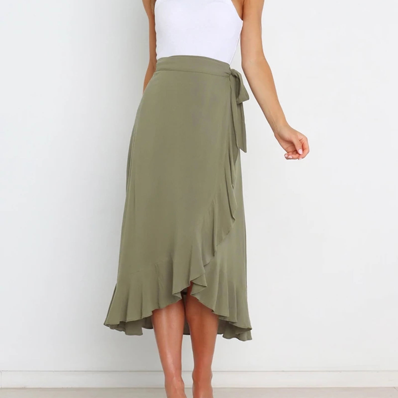 Women's trendy Summer Satin warp skirt High Waist Split Solid Color ...