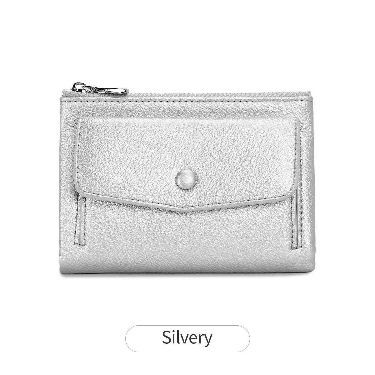 Women's wallet PU leather short double zippered wallet simple solid ...