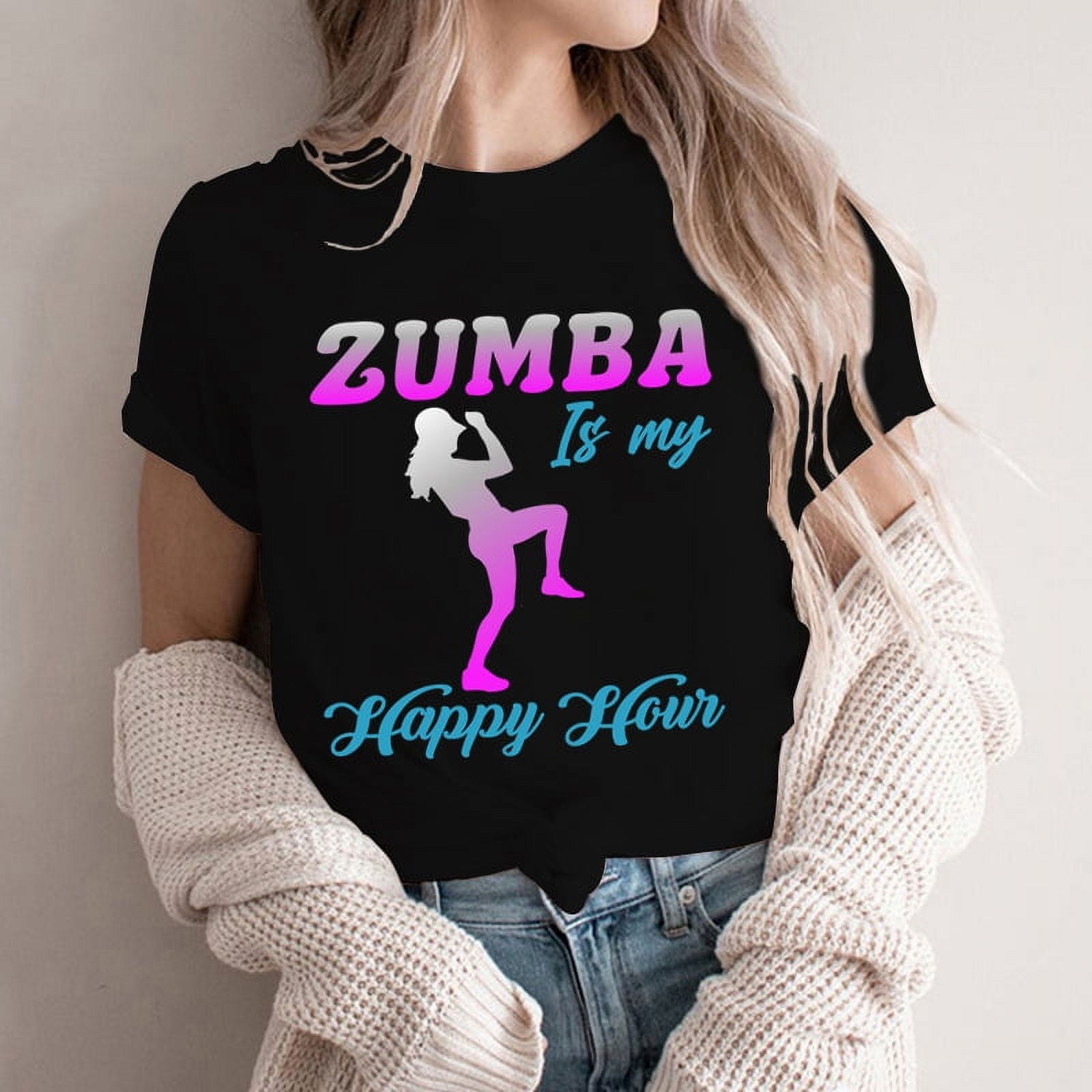 Womens Zumba Colorful Print Loose Short Sleeve T Shirt
