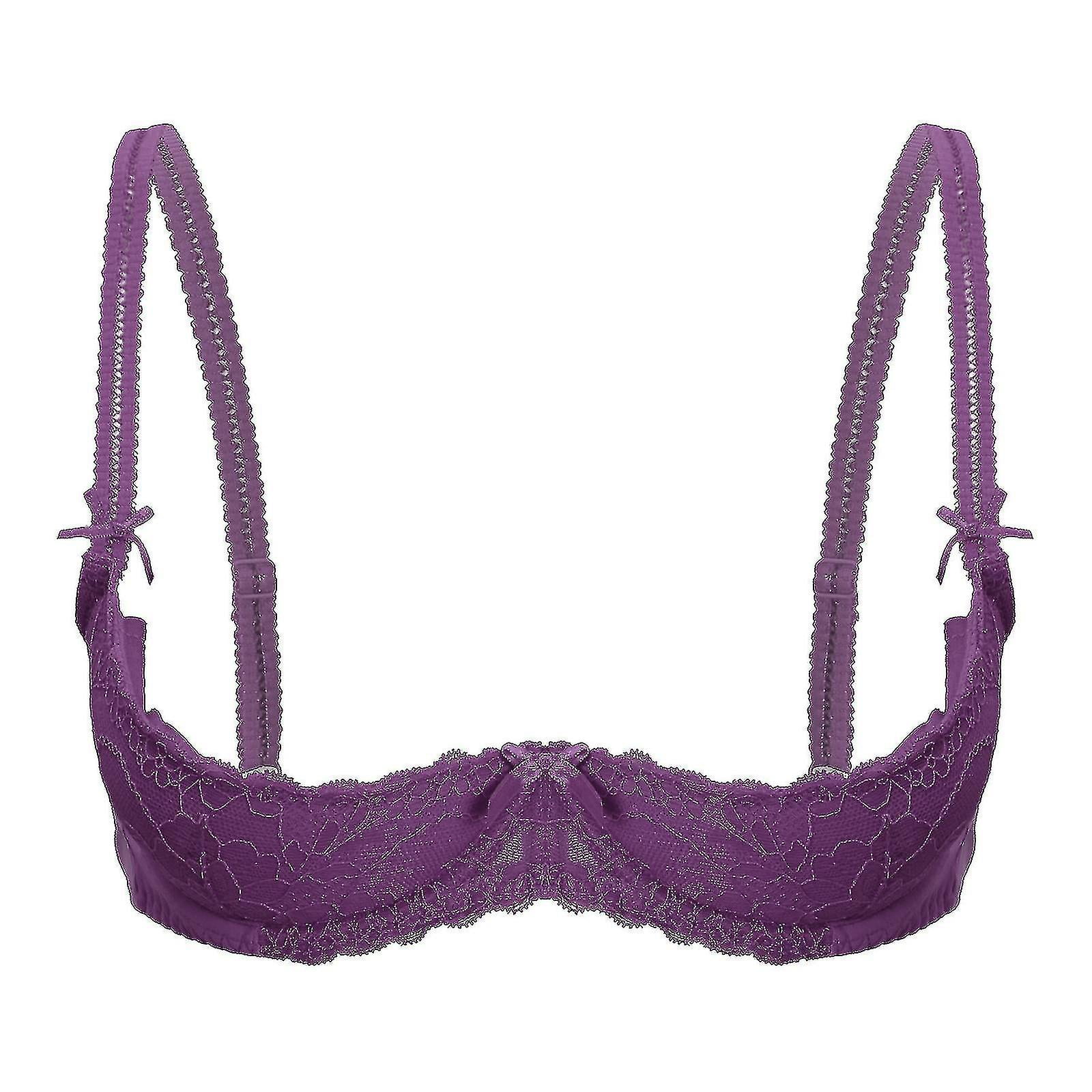 Womens 1/2 Cup Push Up Underwire Lace Bra Lingerie Open Breast Cup Bra ...
