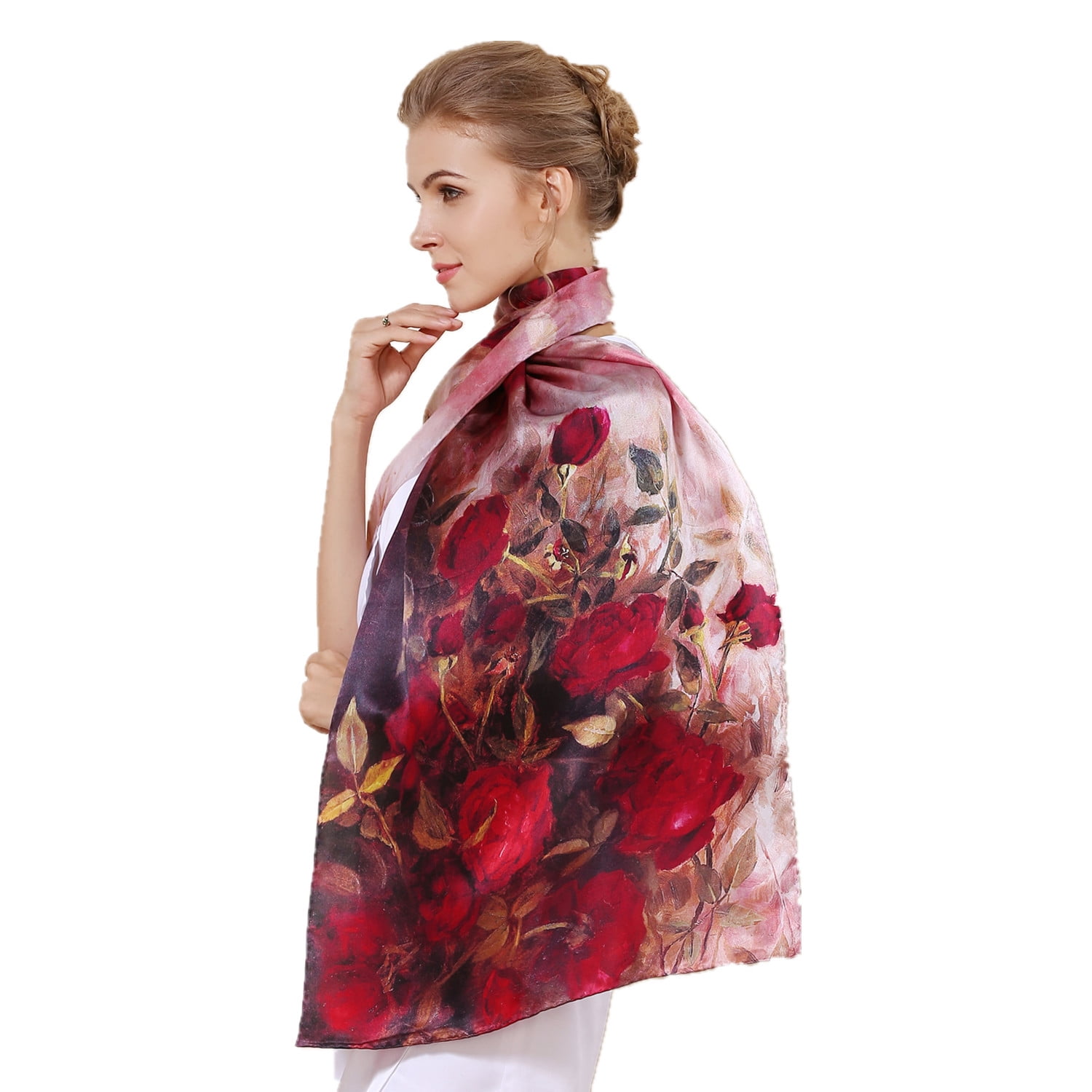 Womens 100% Large Mulberry Silk Scarf Long Satin Scarf Fashion ...