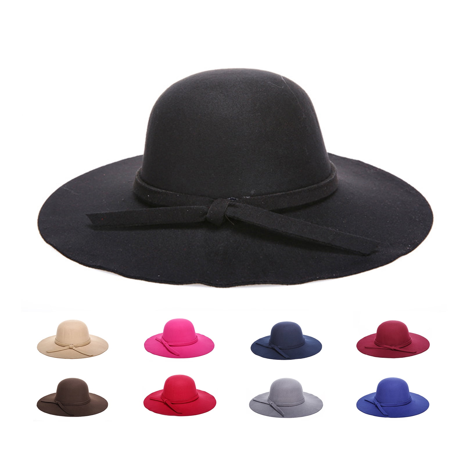 Womens 100% Wool Felt Fedora Hat Wide Brim Floppy/Porkpie Style Prom ...