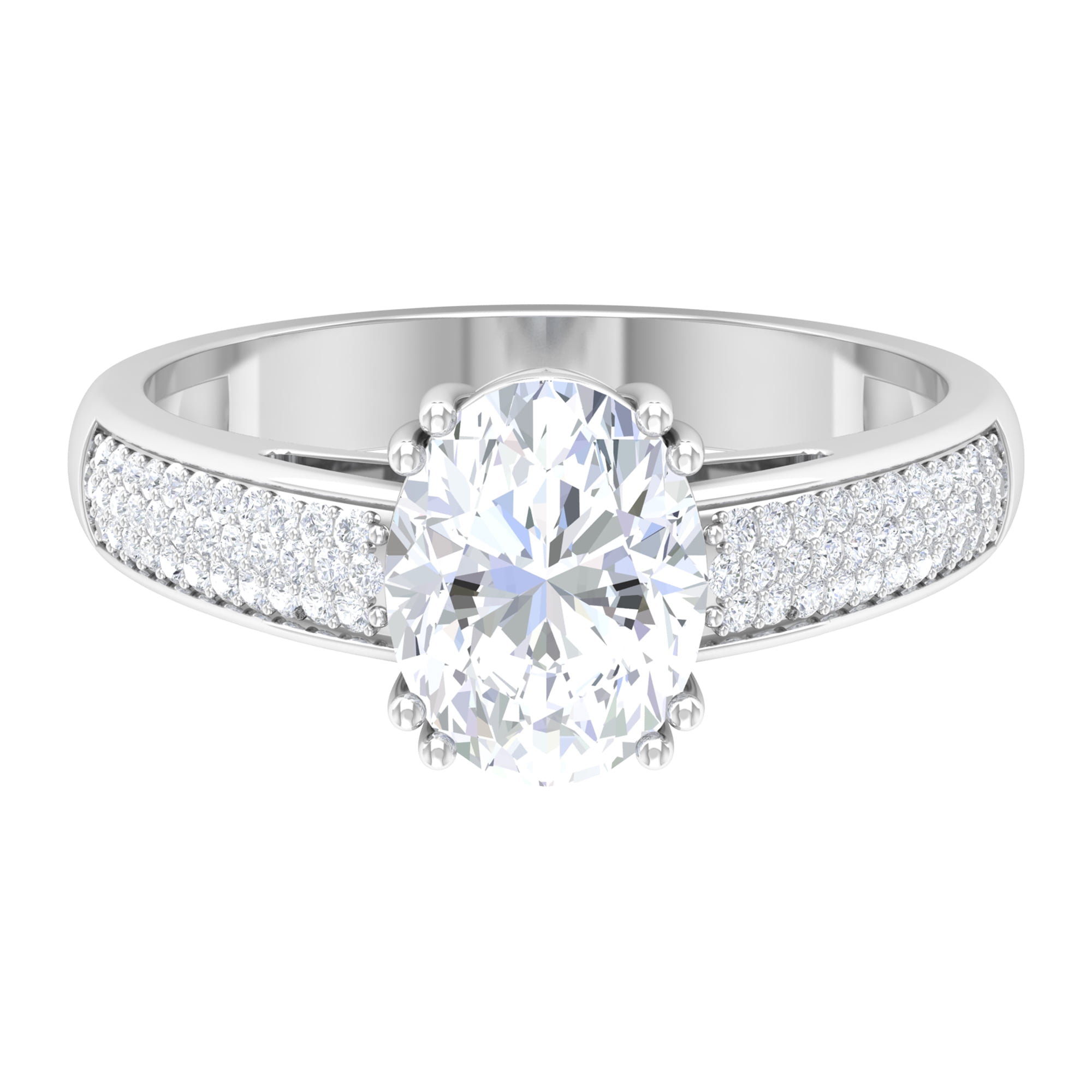 Classic Oval Engagement Ring with Moissanite 2 Carat - 7X9 mm - D-VS1 Grade, 14K White Gold, US ...