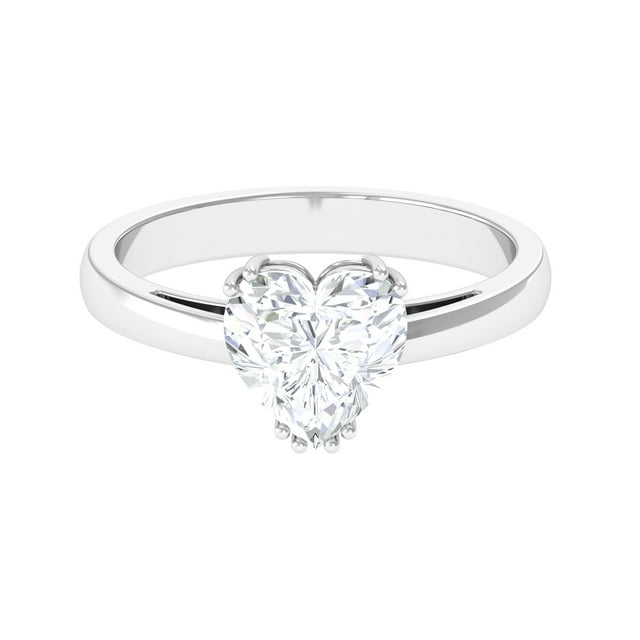 Womens 2 CT Moissanite Heart Solitaire Ring, 8 MM Heart Shaped ...