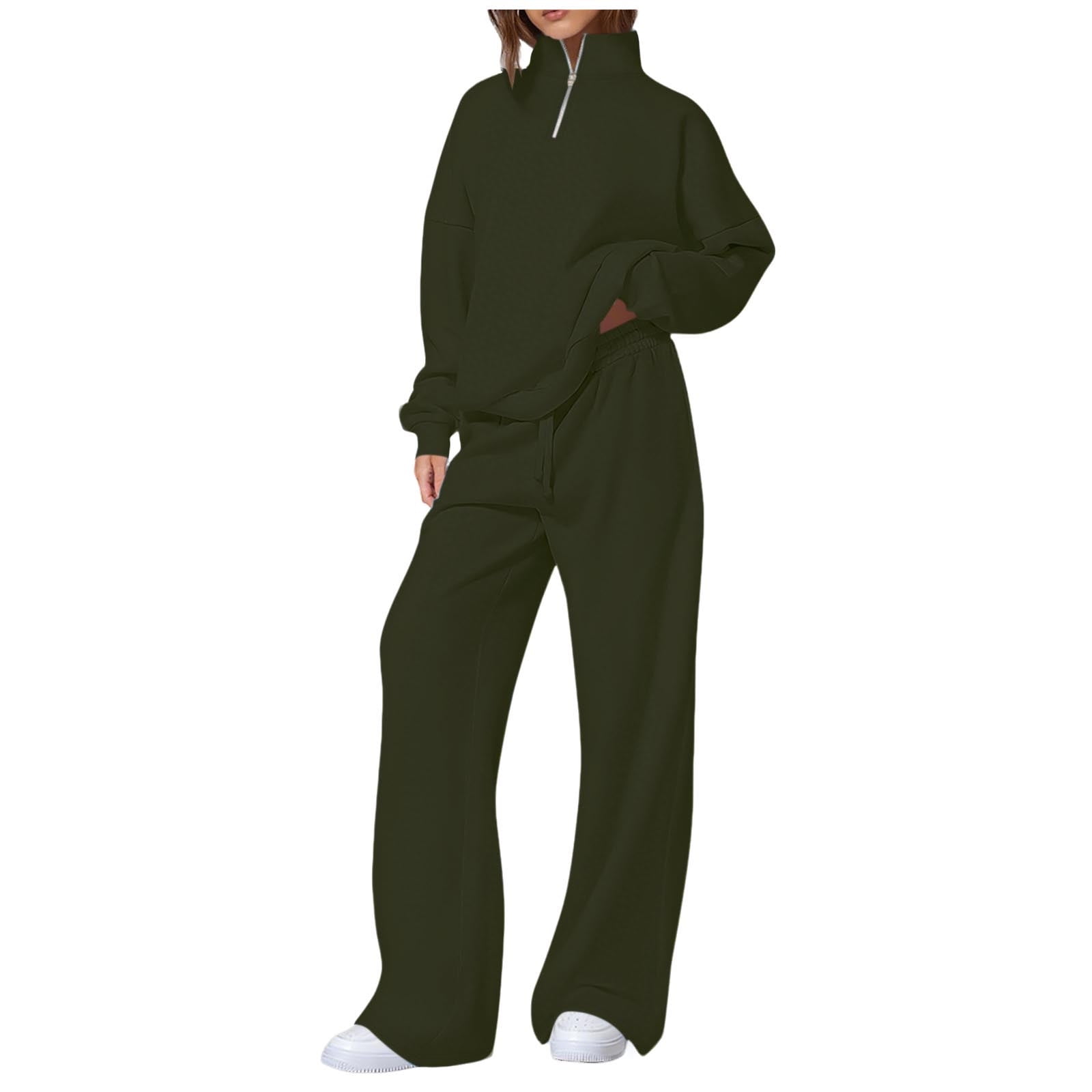 Womens 2 Piece Fleece Sweatsuits Set Casual Long Sleeve Half Zip ...