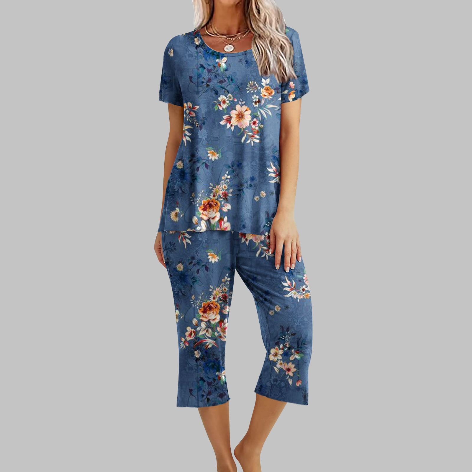 Womens 2 Piece Lounge Sets Pajama Sleep Matching Outfits Floral Print ...