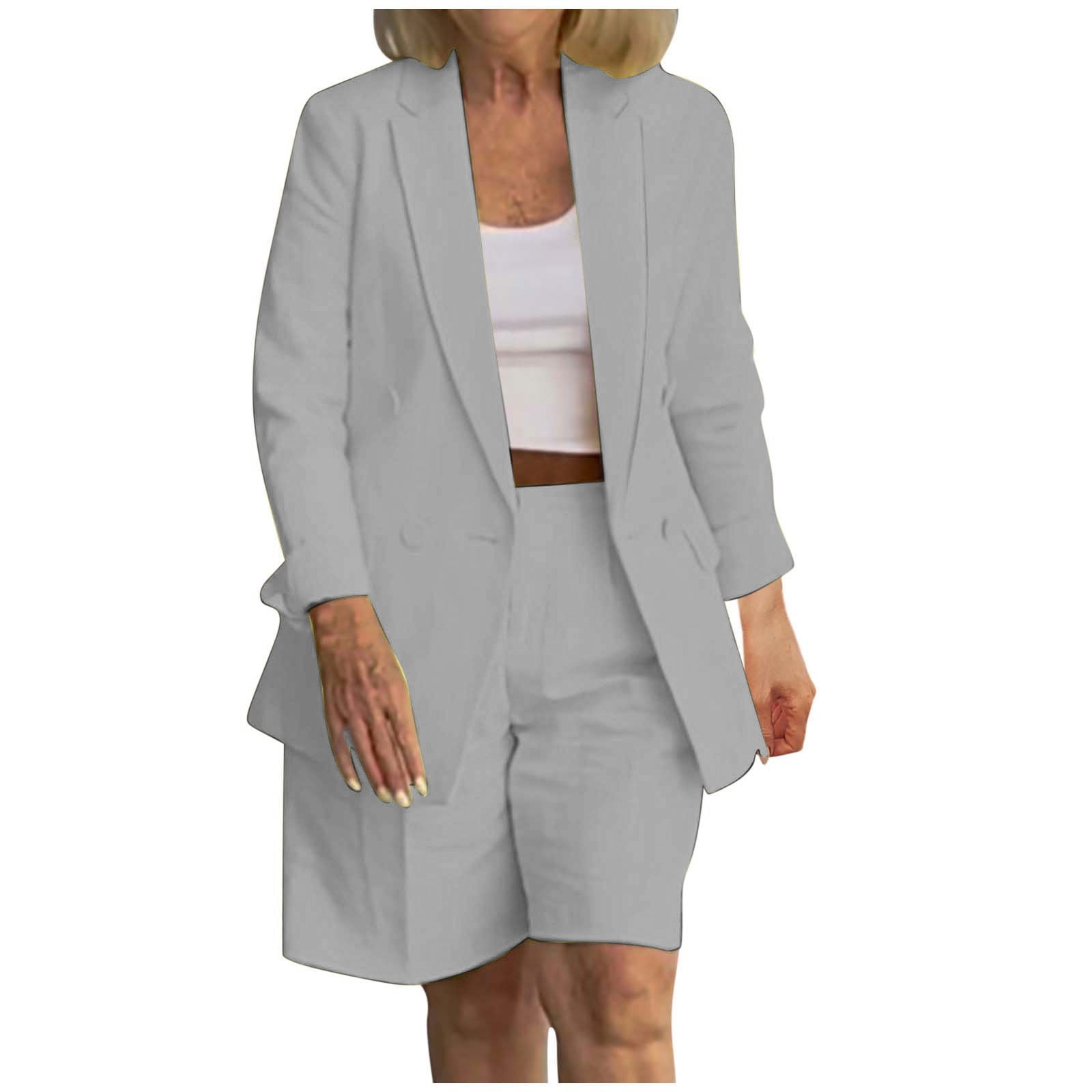 Womens 2 Piece Outfits Casual Summer Blazer Shorts Set Long Sleeve ...