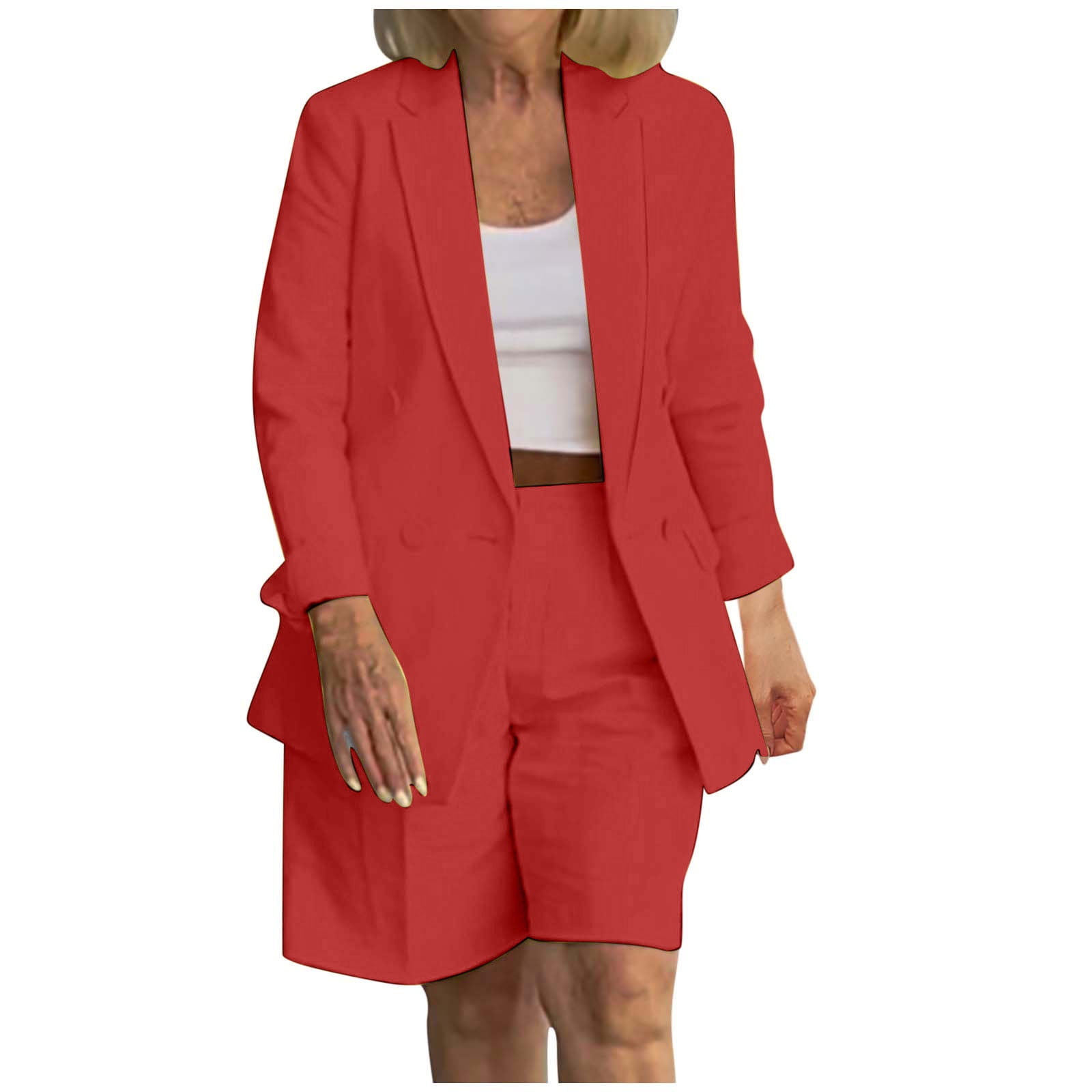 Womens 2 Piece Outfits Casual Summer Blazer Shorts Set Long Sleeve ...