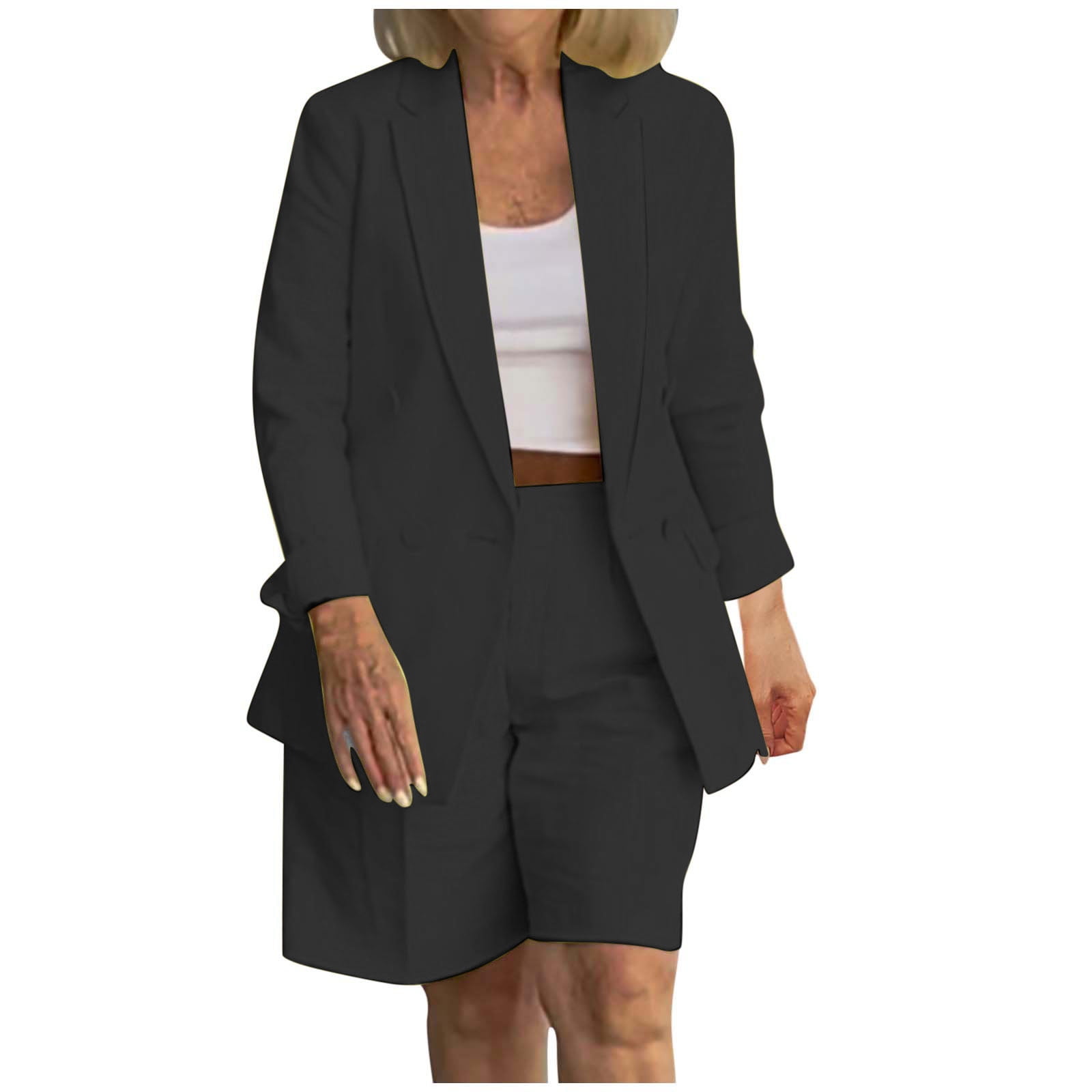 Womens 2 Piece Outfits Casual Summer Blazer Shorts Set Long Sleeve ...