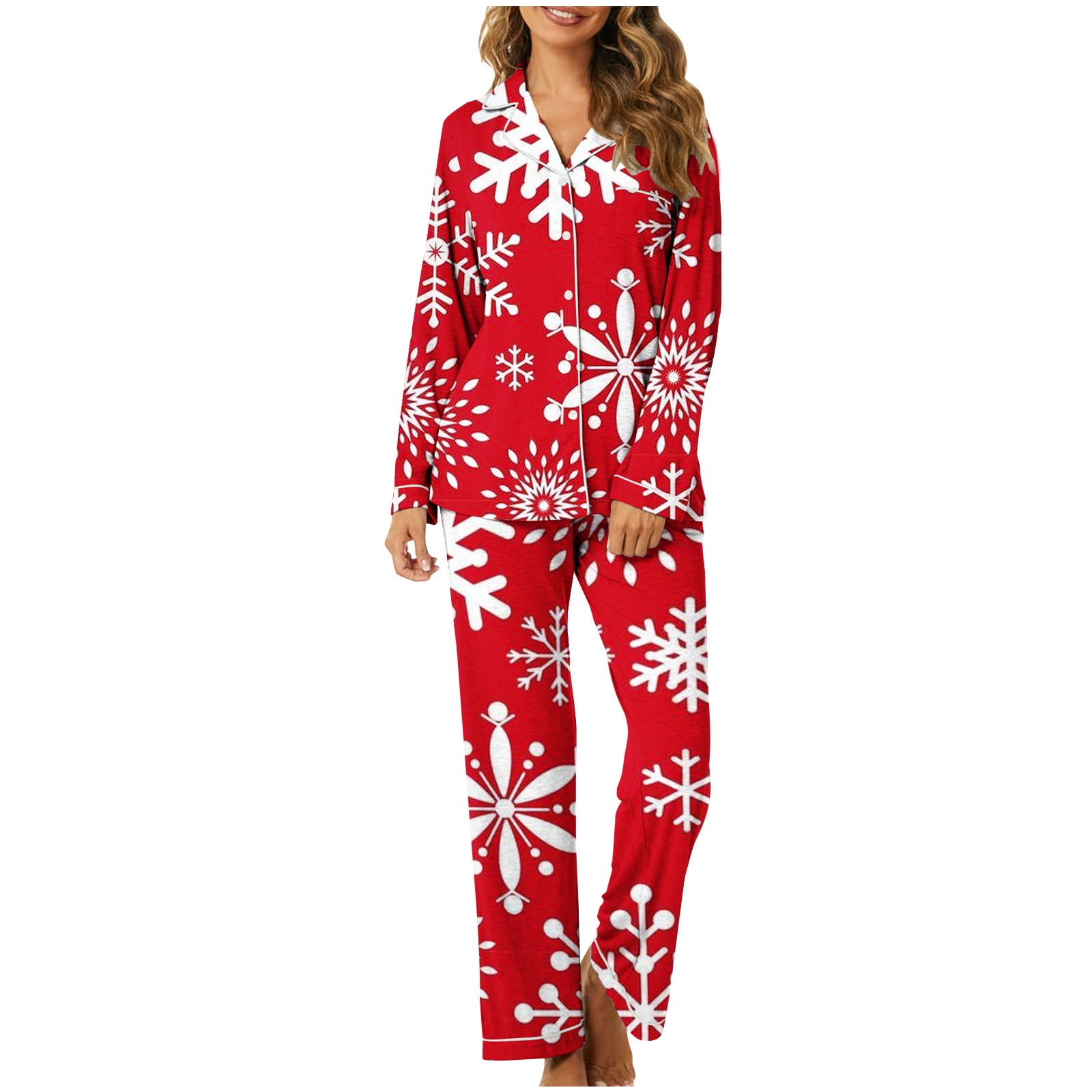 Womens 2 Piece Pajama Sets, Long sleeve Button Down Shirts with Comfy ...