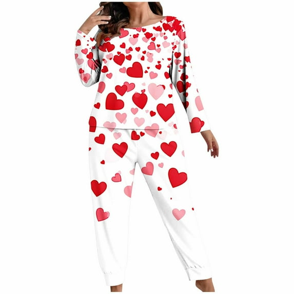 Womens 2 Piece Pajama Sets Soft Cotton Plus Size Pjs Sleepwear Hearts ...