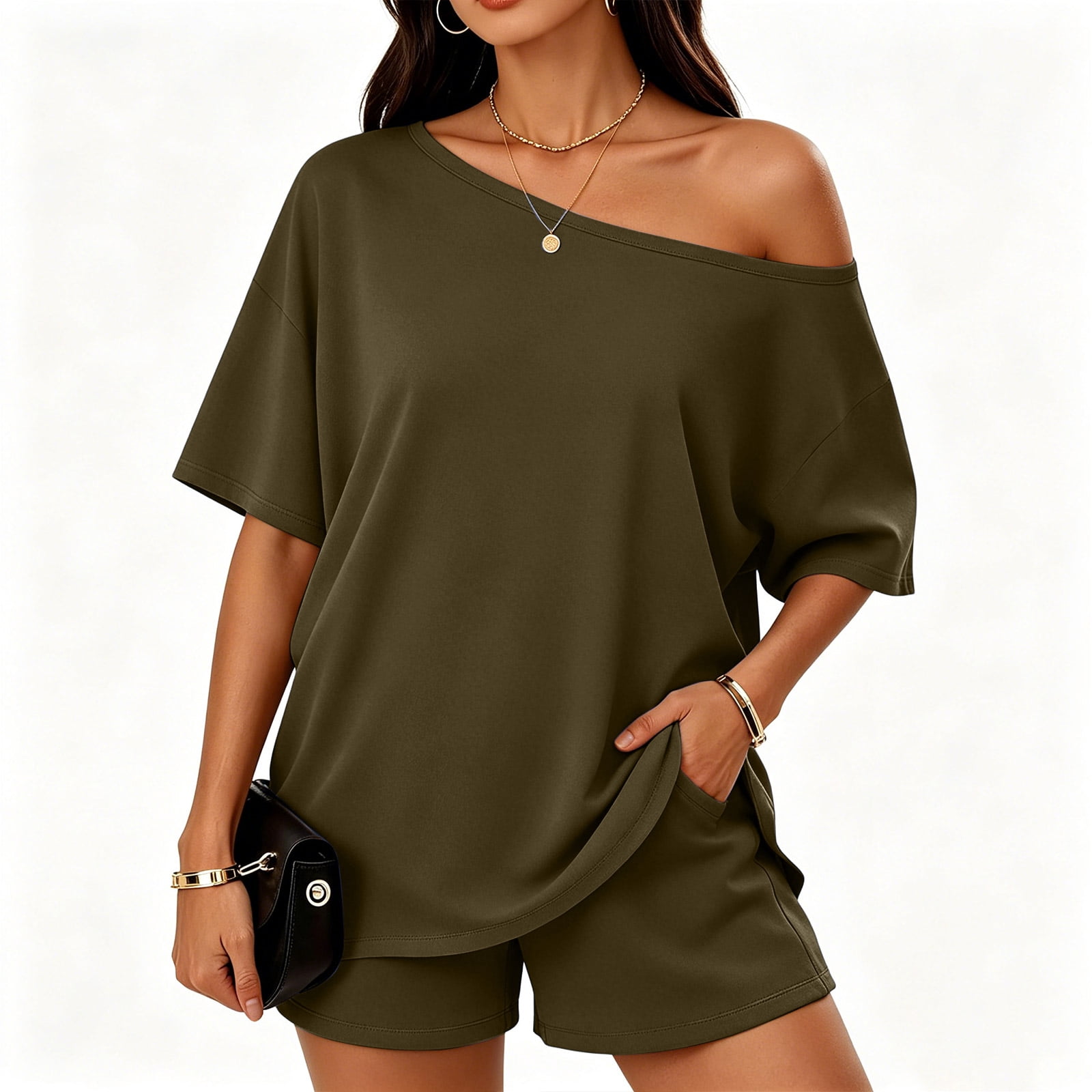 Womens 2 Piece Summer Shorts Set Lounge Matching Two Piece Oversized ...