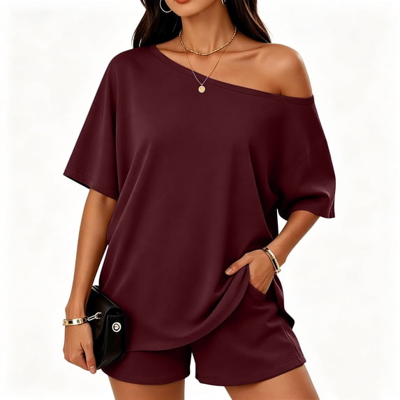Womens 2 Piece Summer Shorts Set Lounge Matching Two Piece Oversized ...
