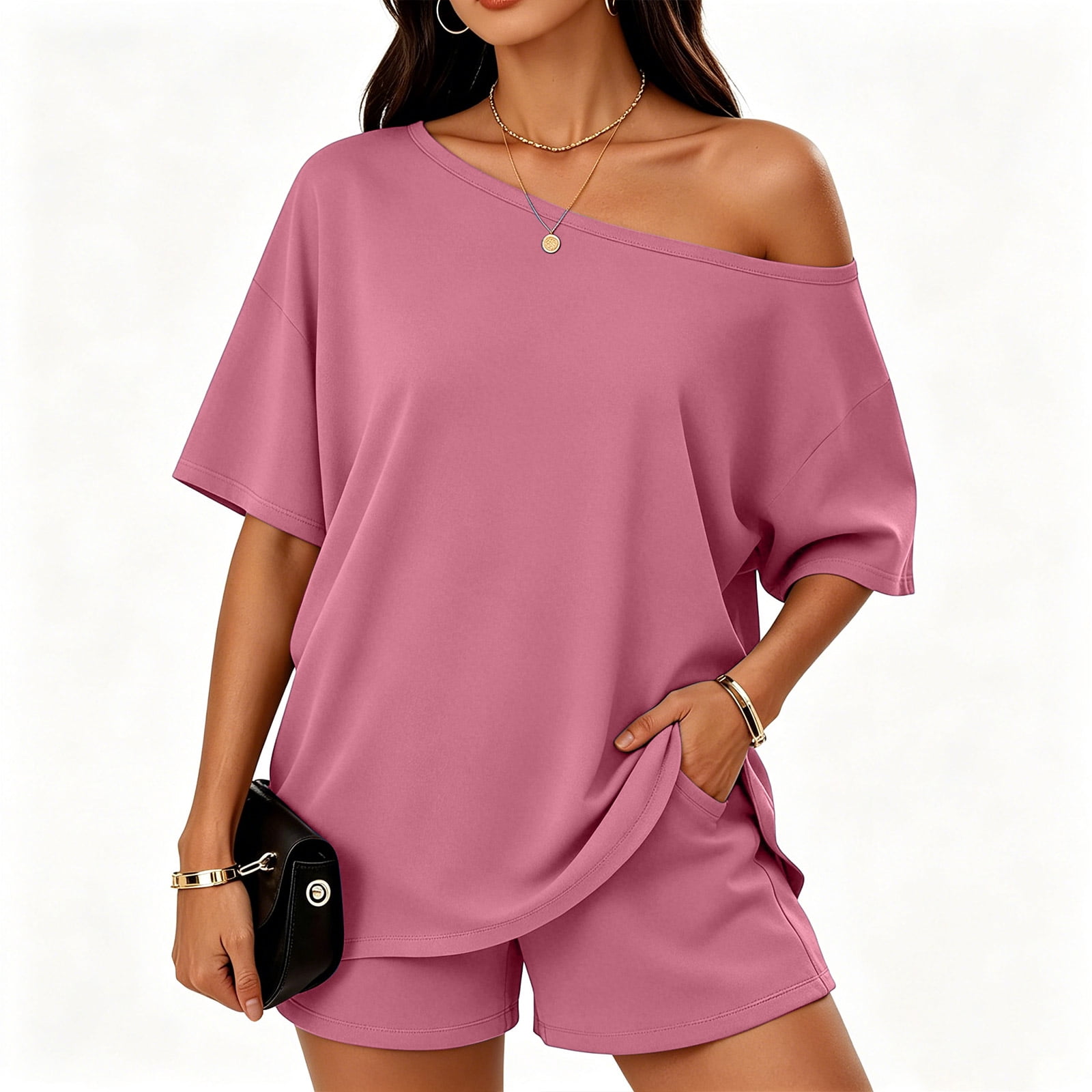 Womens 2 Piece Summer Shorts Set Lounge Matching Two Piece Oversized ...