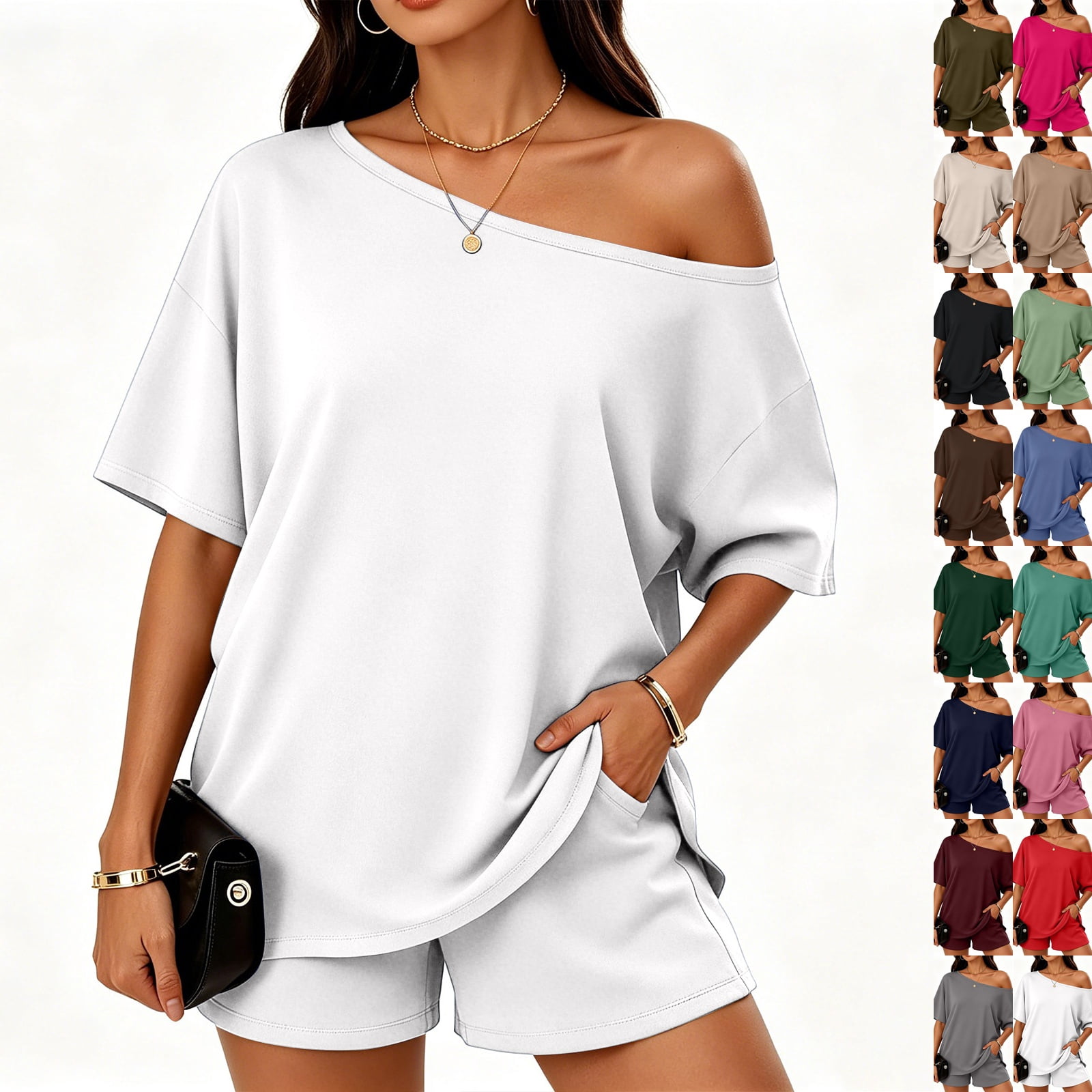 Womens 2 Piece Summer Shorts Set Lounge Matching Two Piece Oversized ...