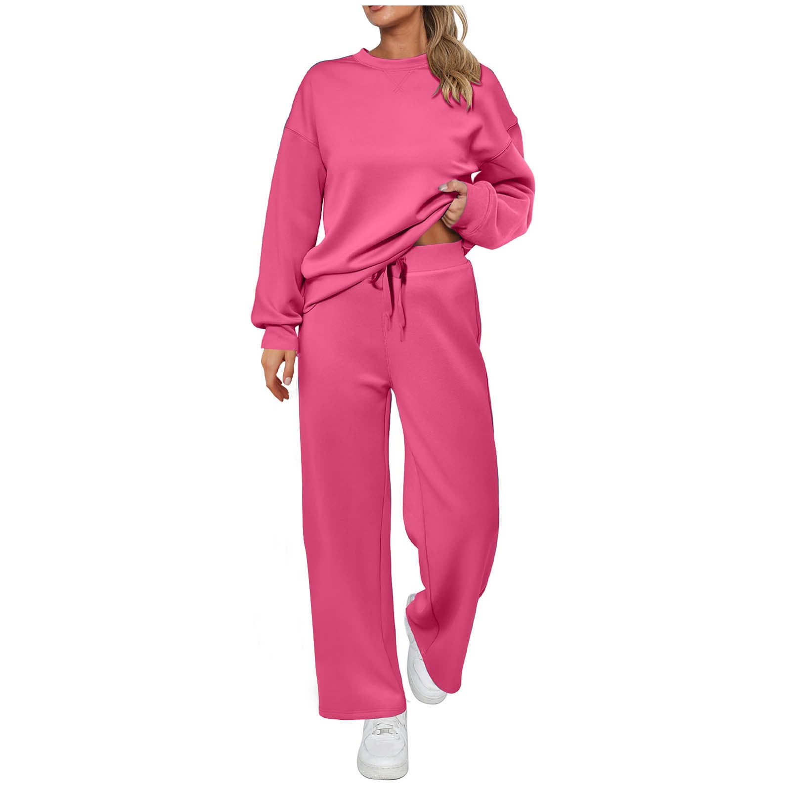 Womens 2 Piece Sweatsuits Crewneck Sweatshirts Straight Sweatpants ...