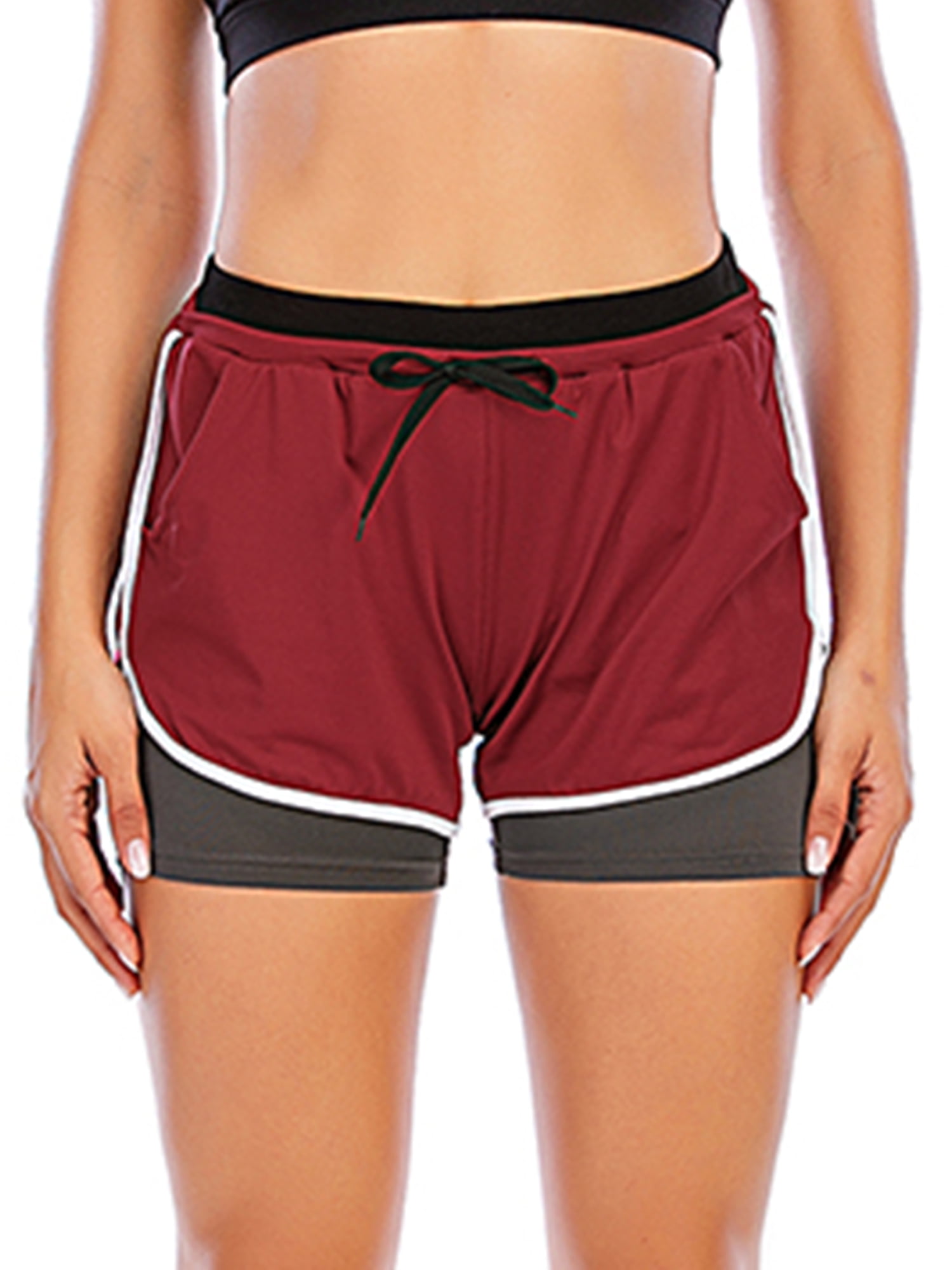 Womens 2-in-1 Sports Shorts Yoga Shorts Workout Active Running Shorts Yoga Gym Athletic with ...