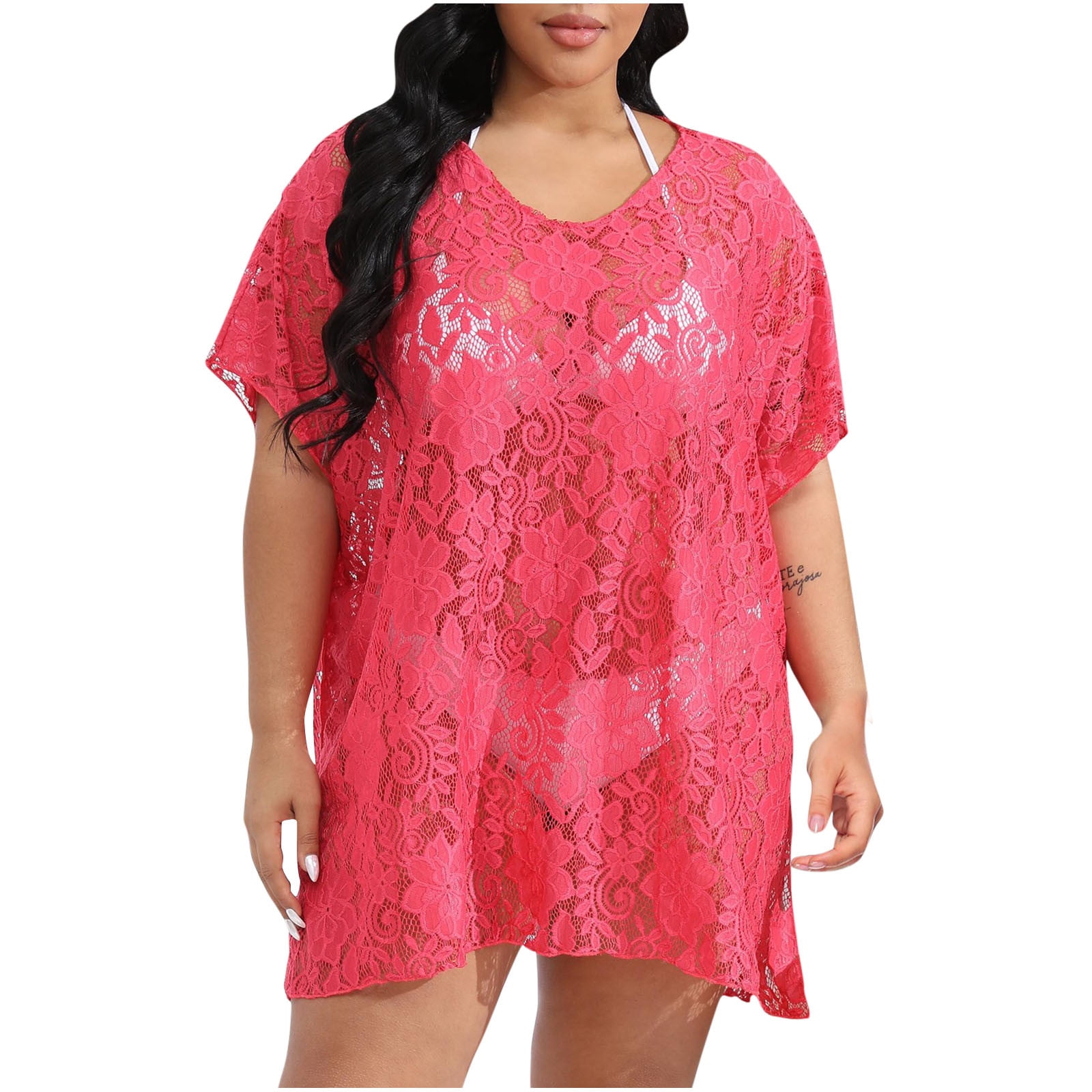Womens 2024 Summer Crochet Hollow Bathing Suit Coverup Plus Size Sexy ...