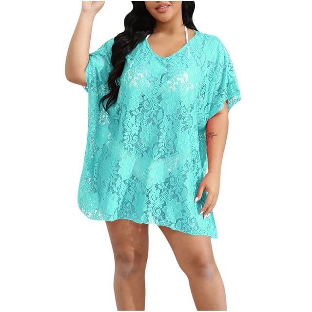 Womens 2024 Summer Crochet Hollow Bathing Suit Coverup Plus Size Sexy ...