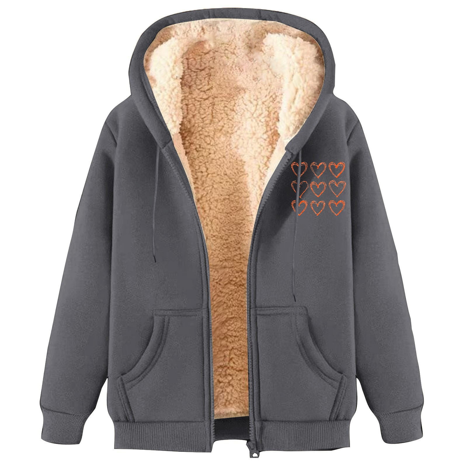 Womens Winter Jackets Drawstring Full Zipper Fleece Lined Trench Warm ...