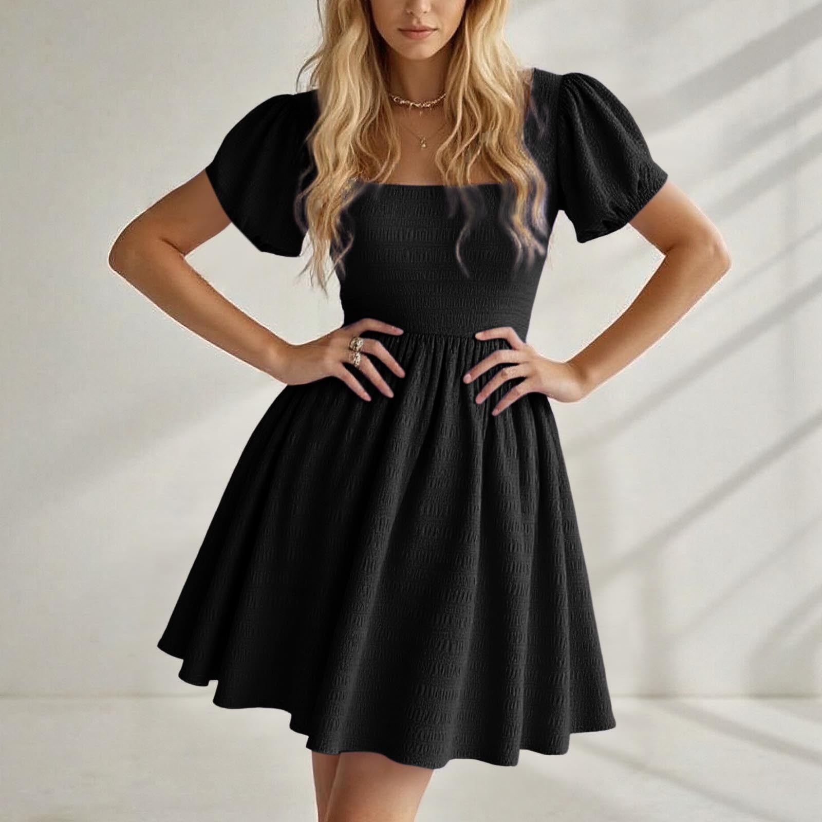 Womens 2025 Short Dress Square Neckline Puff Sleeve A Line Dress,Beach ...