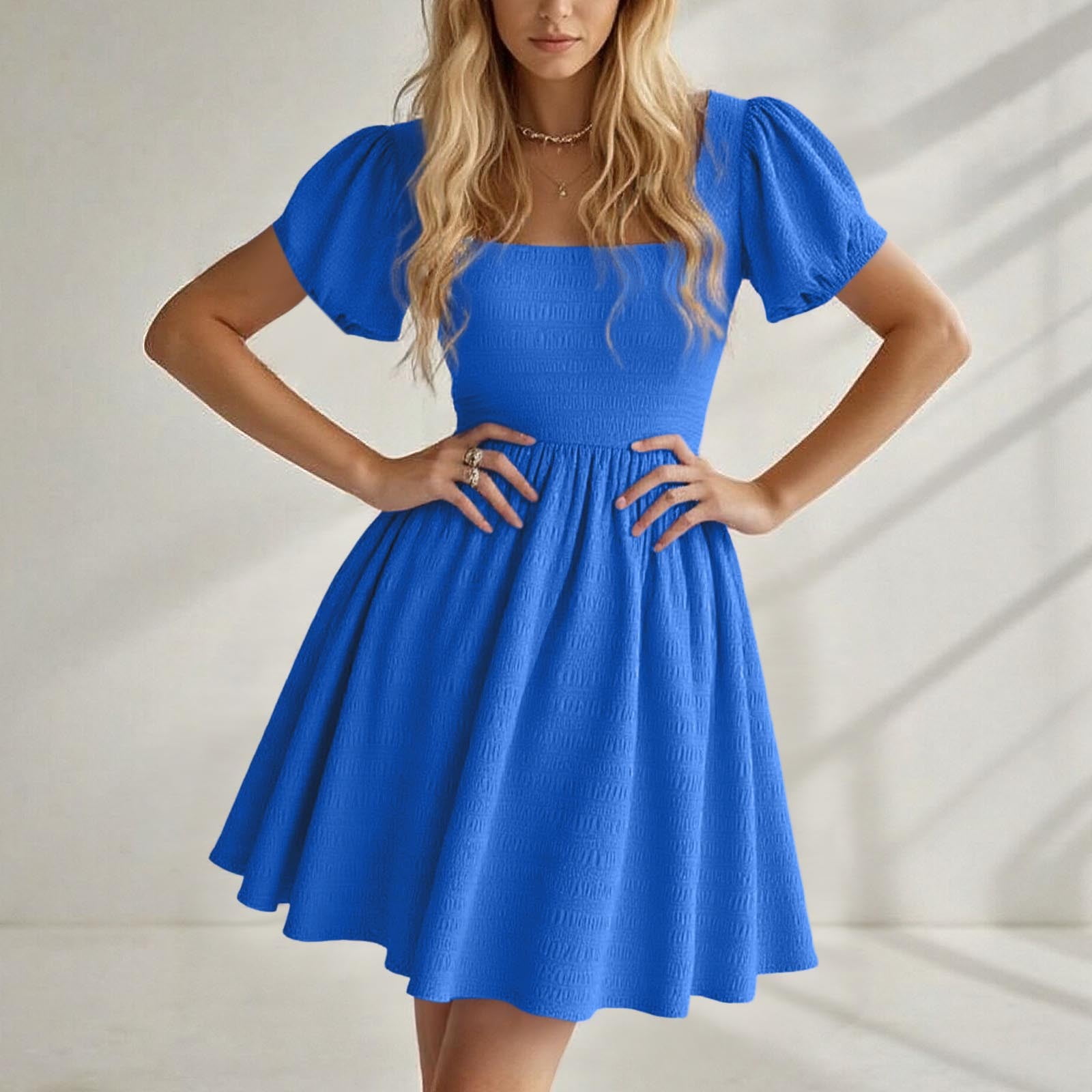 Womens 2025 Short Dress Square Neckline Puff Sleeve A Line Dress,Beach ...