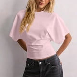 Womens 2026 Spring Summer Ruched Tops Women's Crew Neck Short Sleeve ...