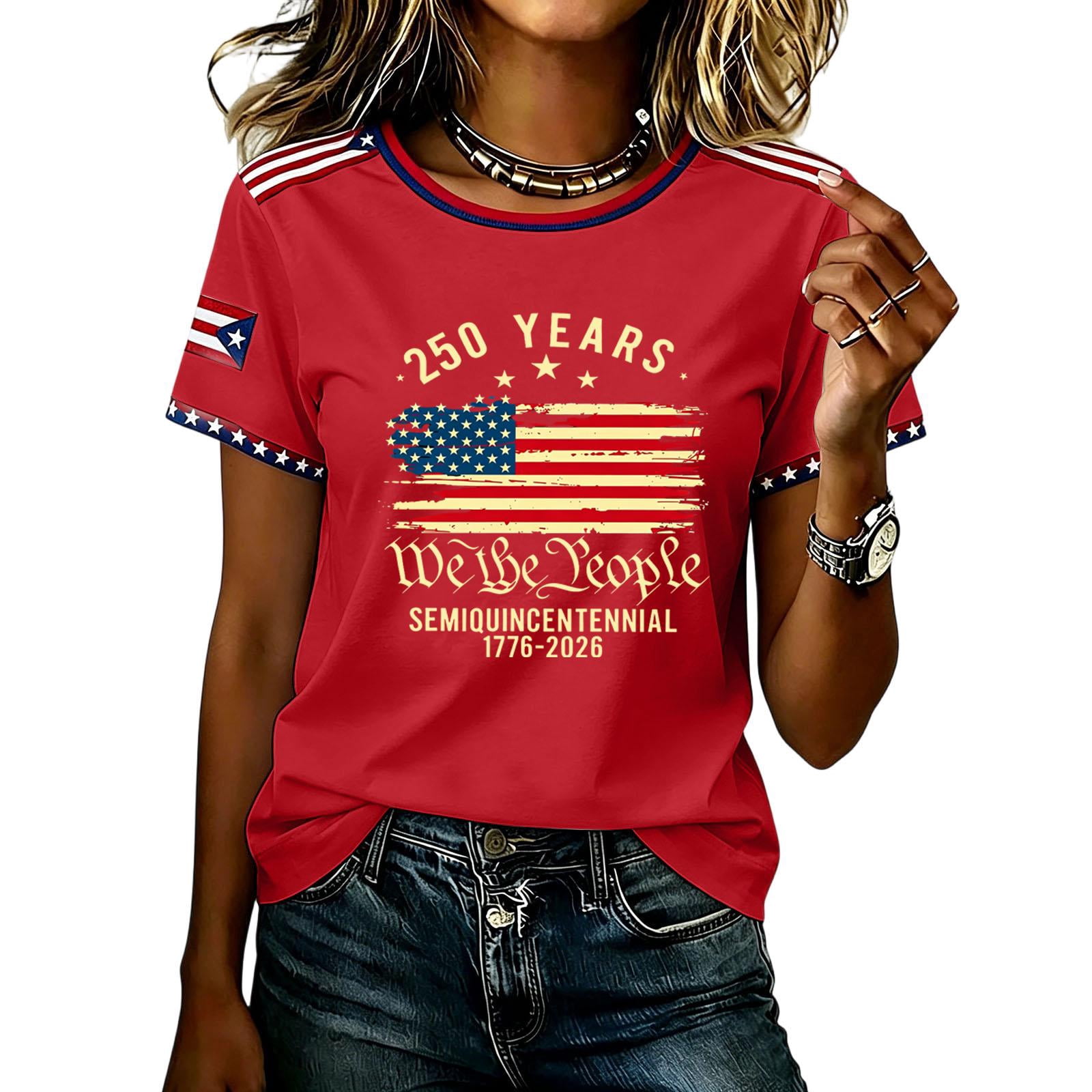 Womens 250th Anniversary Tshirts 1776-2026 American Flag Shirt 4th of ...
