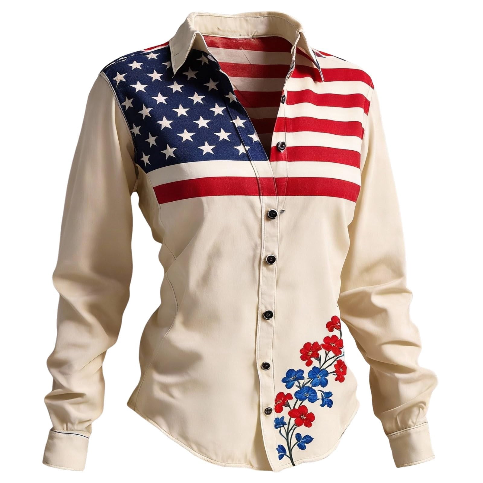 Womens 250th Anniversary Usa Shirt National Flag Print Button Down Long ...