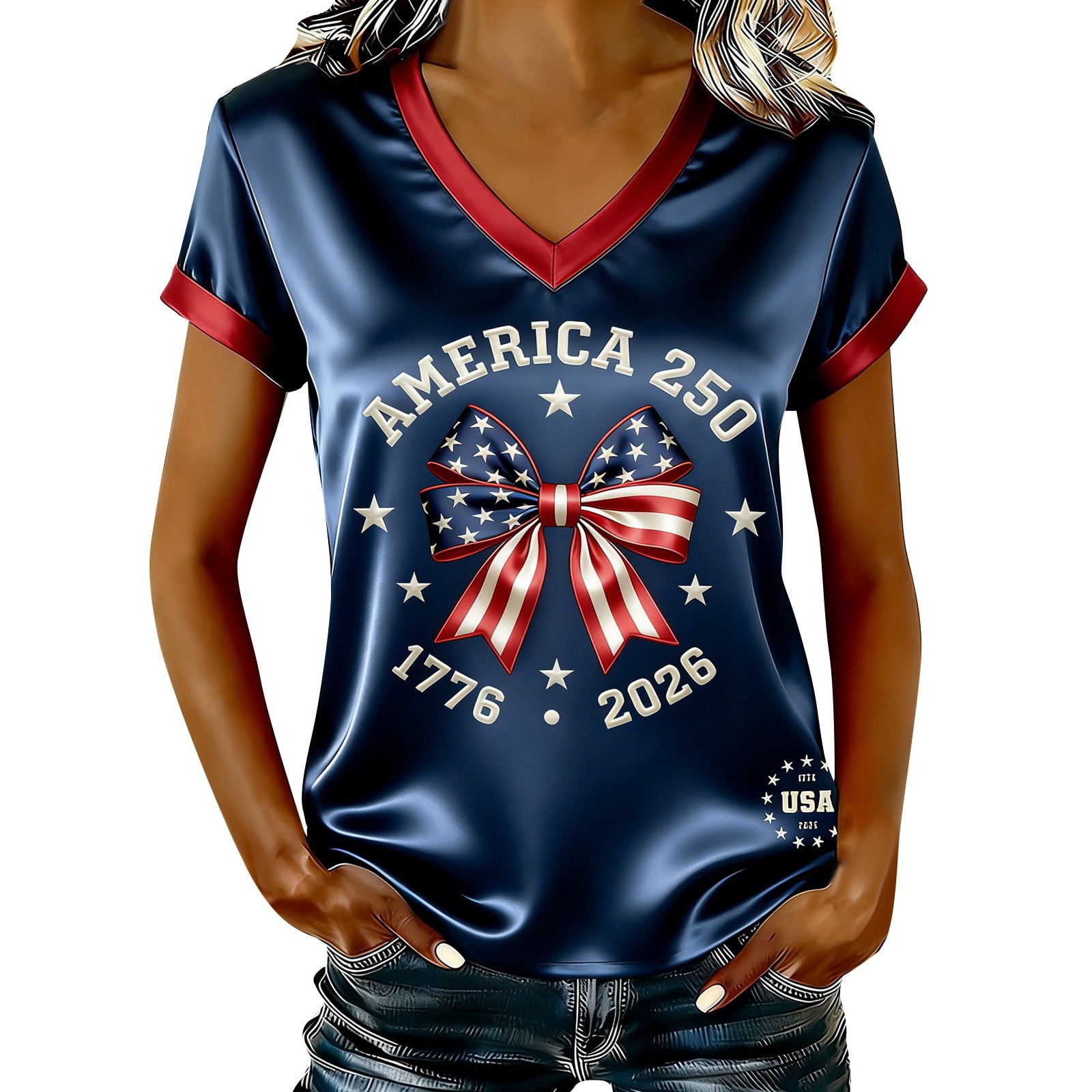 Womens 250th Anniversary Usa Shirt Patriotic V Neck Glitter Butterfly ...