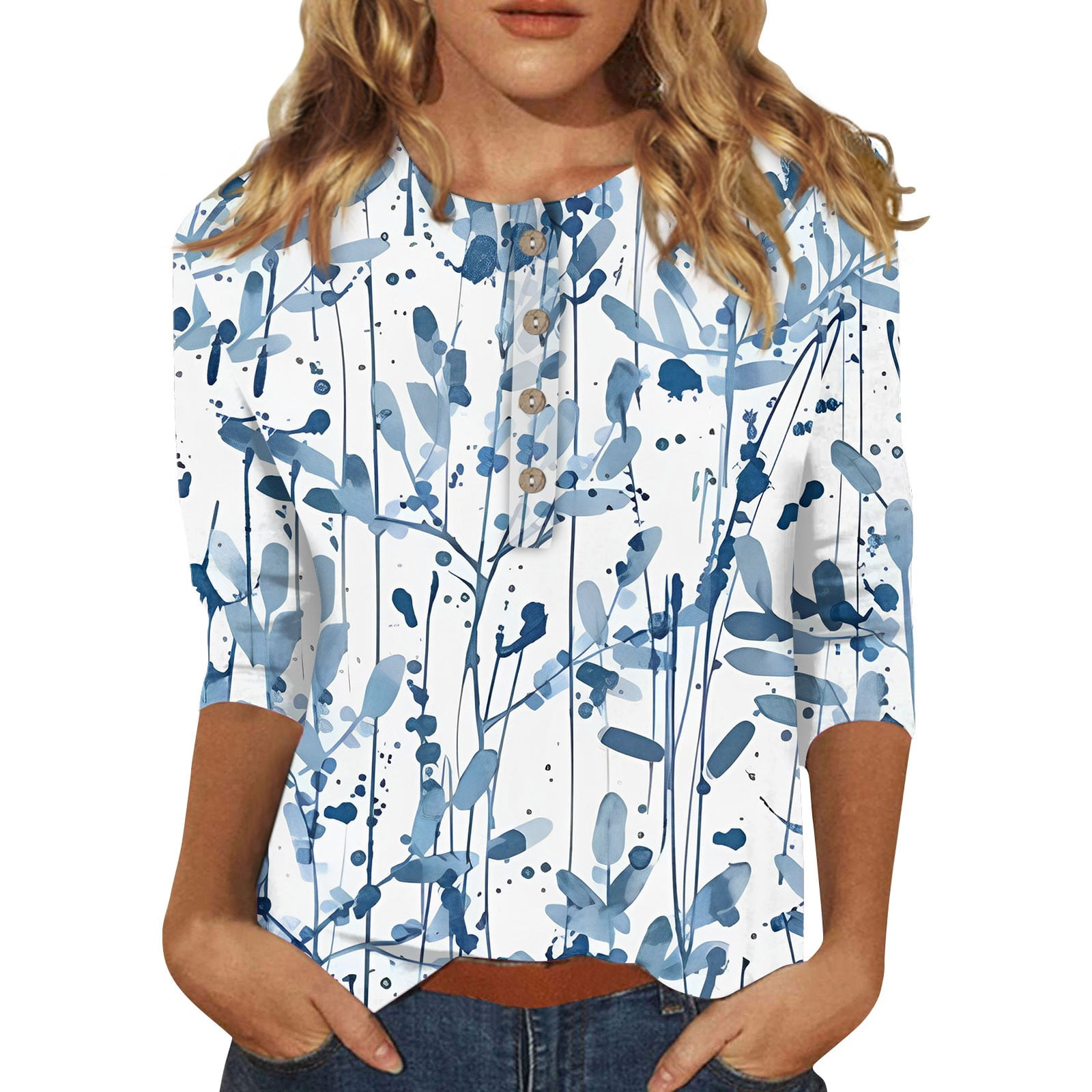 Womens 3/4 Sleeve Tops and Blouses Dressy Casual Summer Tie Dye ...
