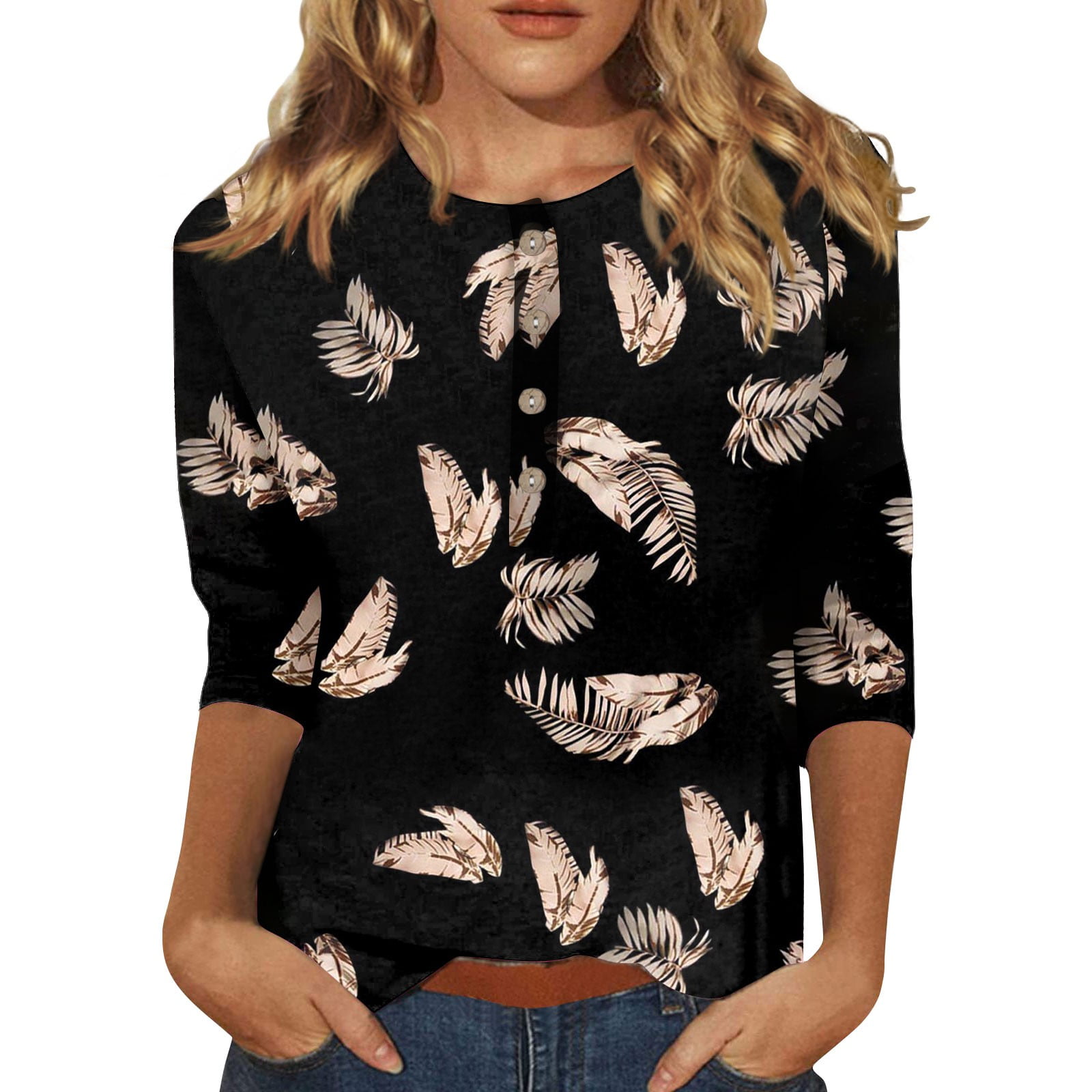 Womens 3/4 Sleeve Tops and Blouses Dressy Casual Summer Tie Dye ...