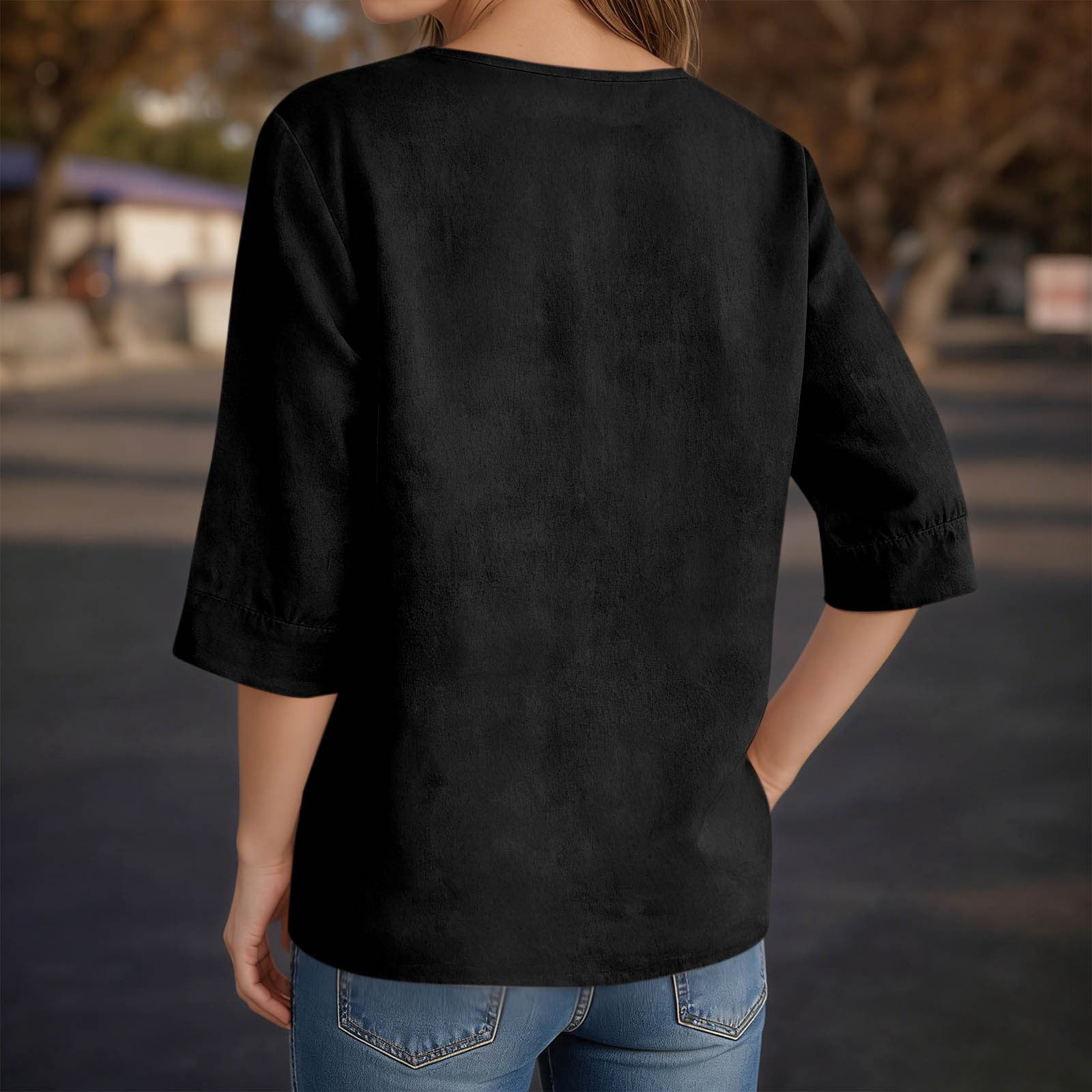 Womens 3/4 Sleeve Tops Solid Color V-Neck Casual Y2K Spring Summer ...
