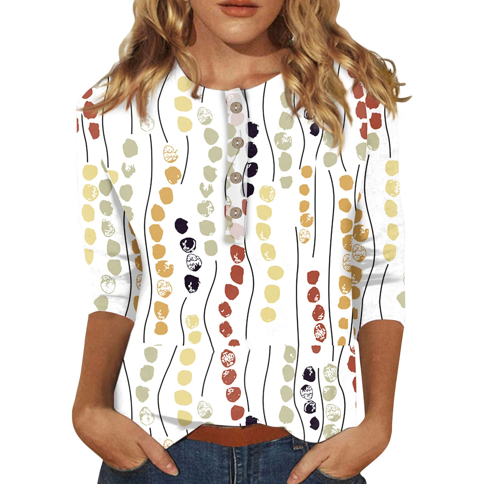 Womens 3/4 Sleeve Tops Summer Floral Print Tunic Women Tops Trendy ...