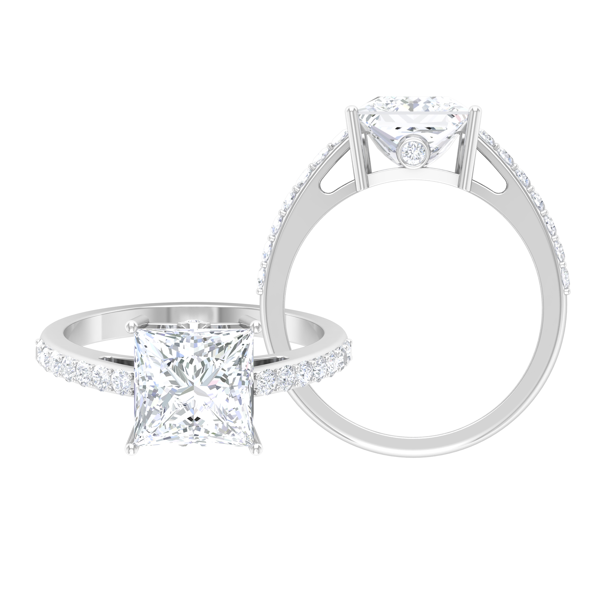 Womens 3.75 CT Princess Cut Moissanite Solitaire Engagement Ring with ...