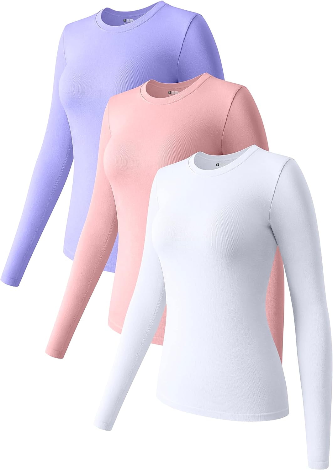 Womens 3 Piece Long Sleeve Tops Crew Neck Stretch Fitted Underscrubs ...