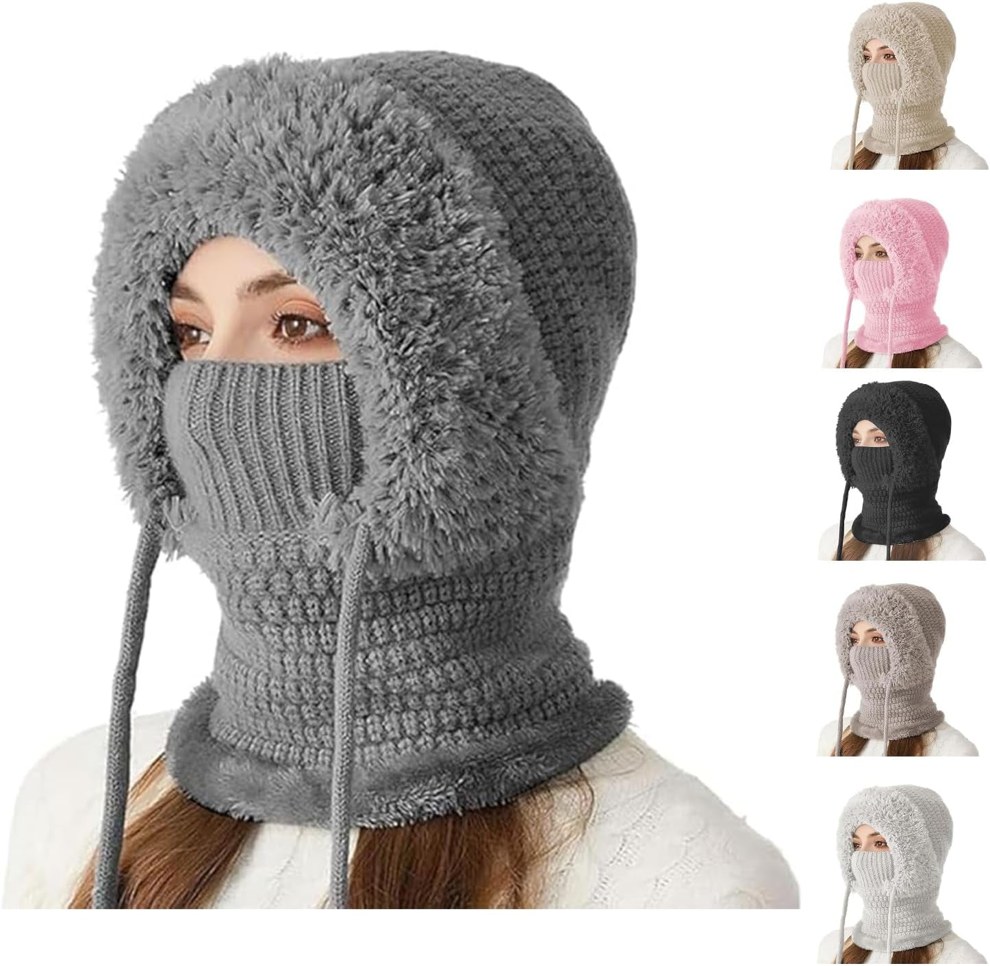 Womens 3 in 1 Beanie Hat with Scarf and Mask Fleece Lined Balaclava ...