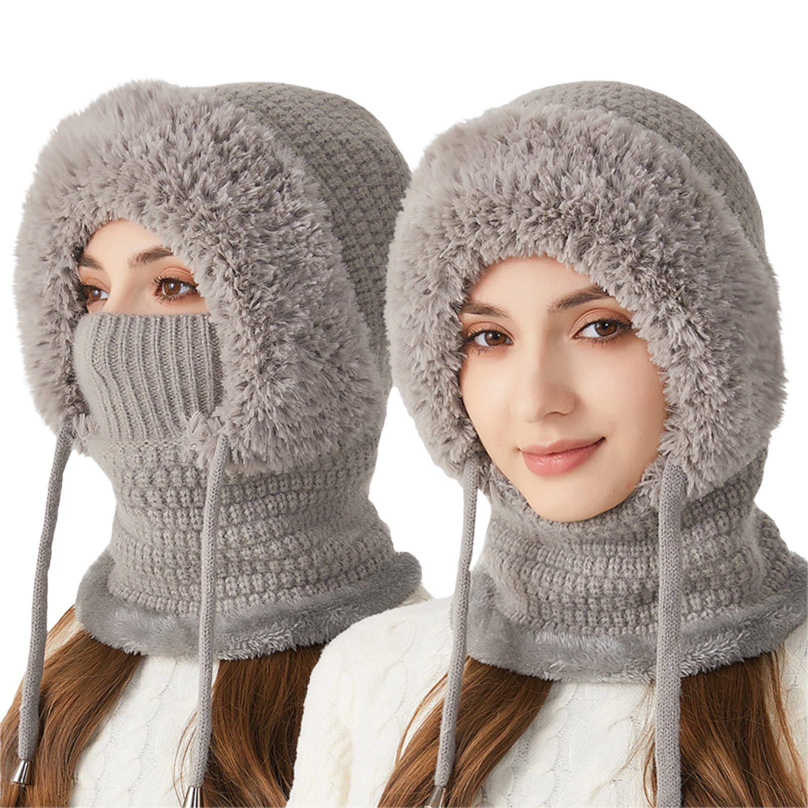 Womens 3 in 1 Beanie Hat with Scarf and Mask Windproof Balaclava Fleece ...
