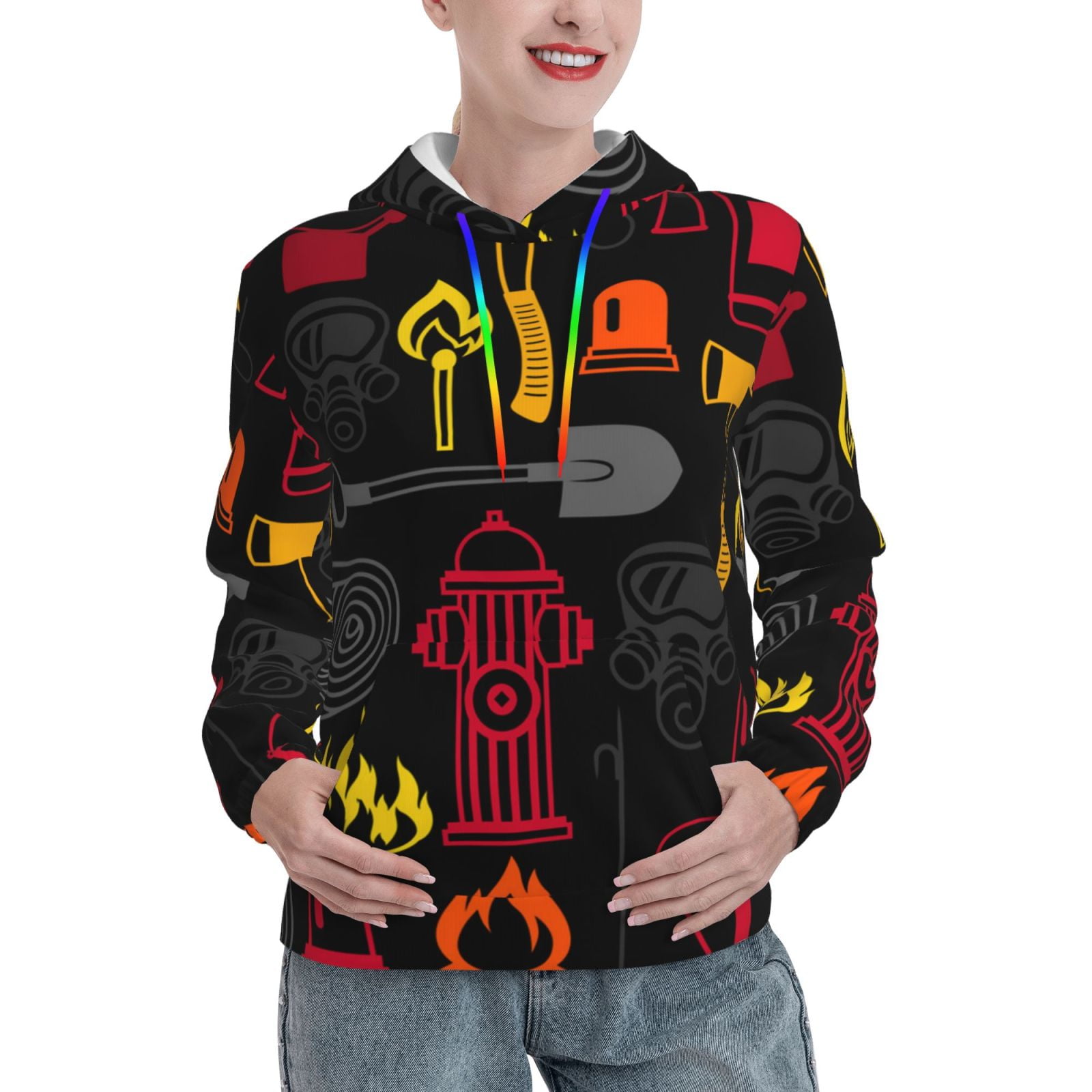 Womens 3D Pullover Hooded Sweatshirt With Pocket, Firefighting Items ...
