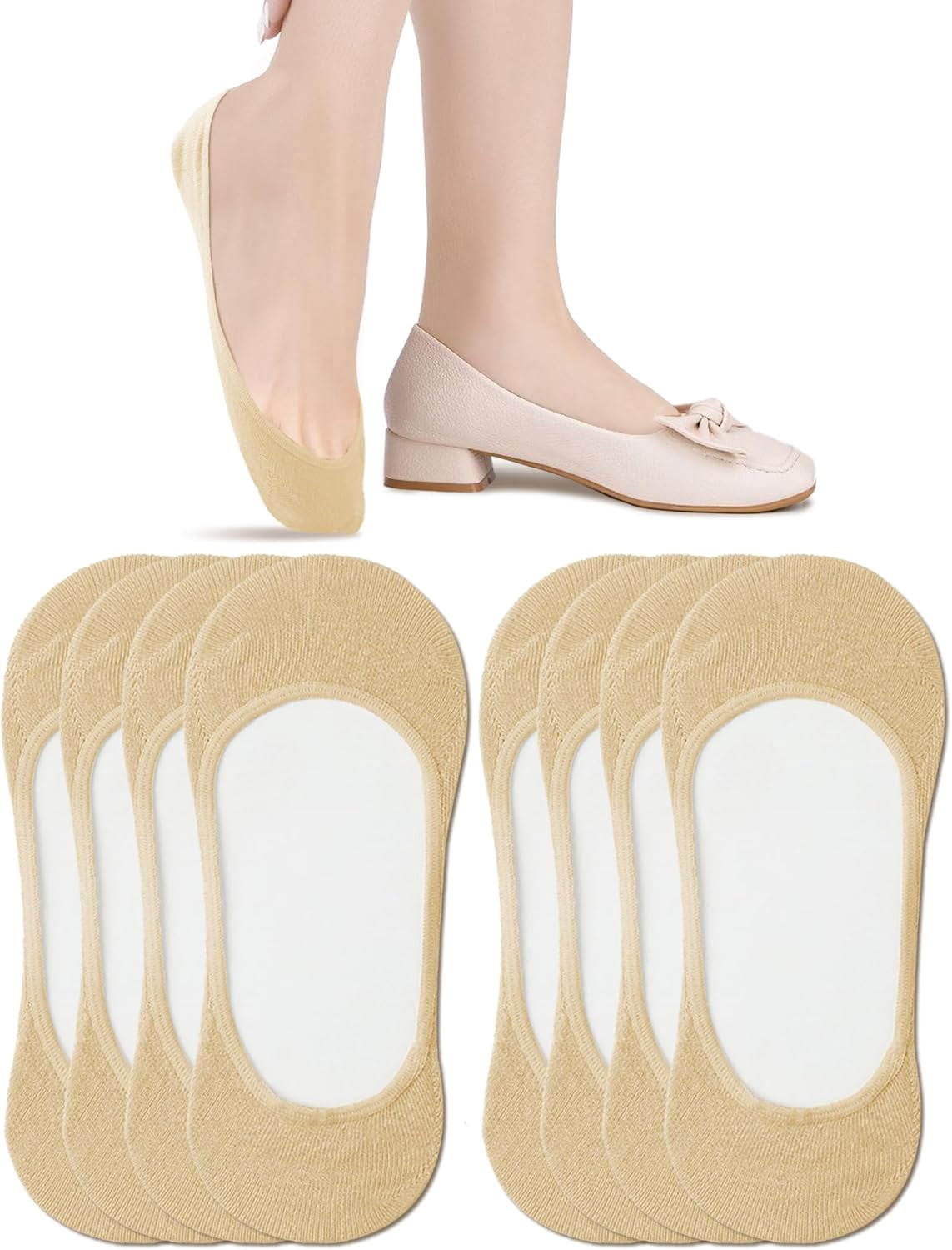 Womens 4-6 Pairs No Show Low Cut Non Slip Cotton Socks, Footies Liners ...